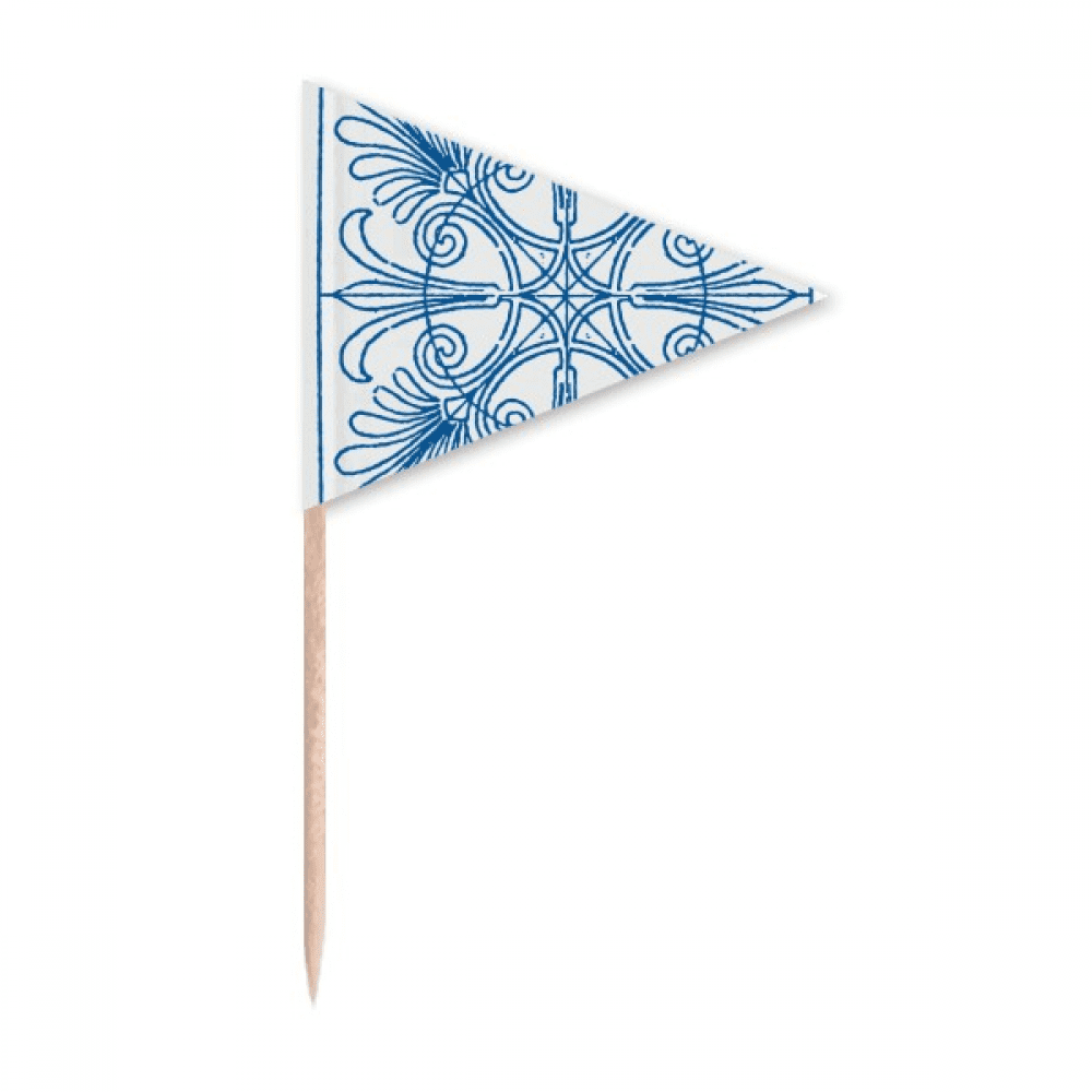 Blue Talavera Style Decorative Pattern Toothpick Triangle Cupcake ...