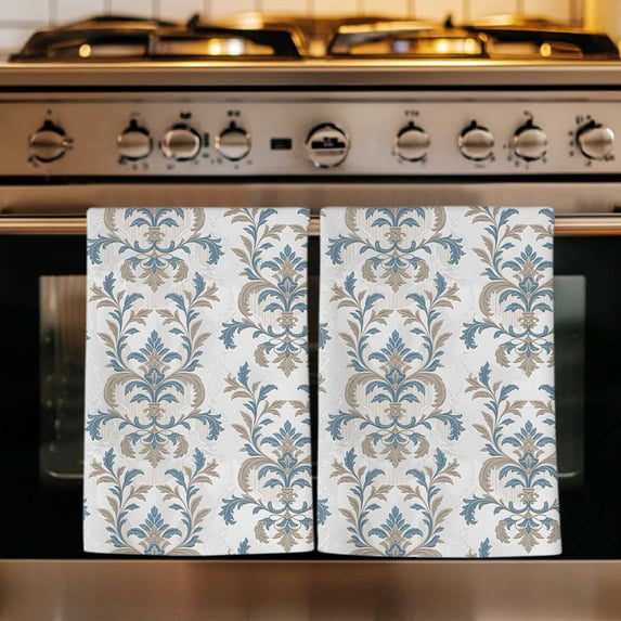 Blue Tan Flower Kitchen Towels Set of 1, Abstract Vintage Ethnic Tribal ...