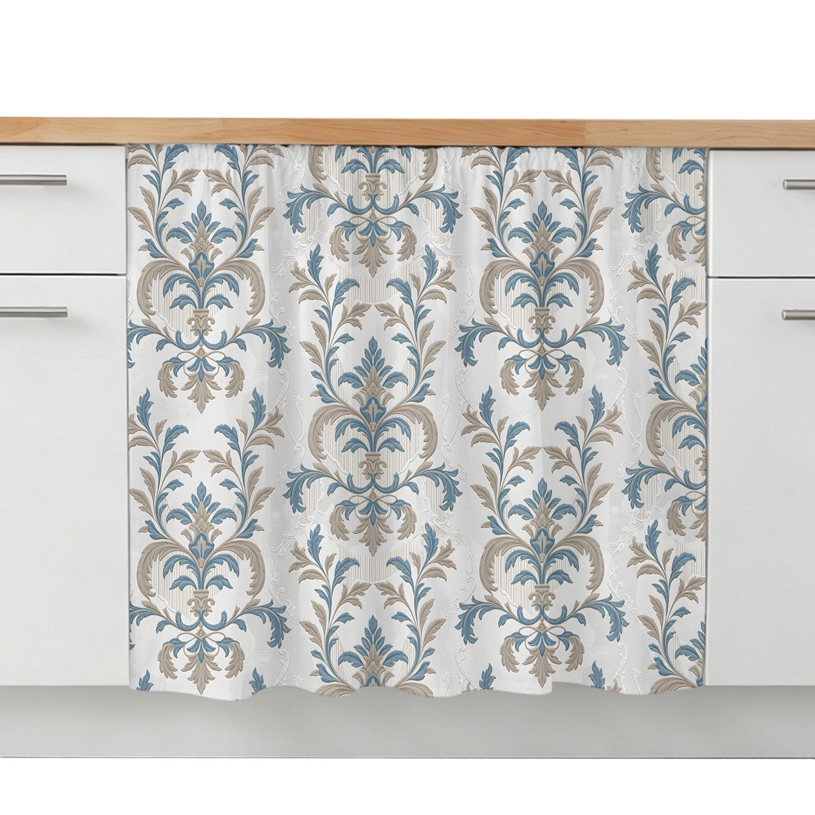 Blue Tan Flower Sink Skirt 11"W x 13"L,Dustproof Under Sink Curtain ...