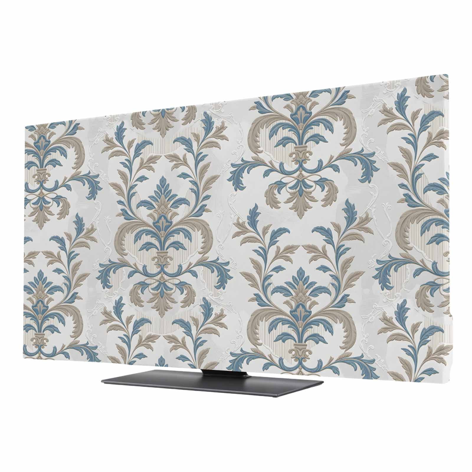 Blue Tan Flower TV Cover for 40 Inch Screen, Stretch Fabric Dustproof ...
