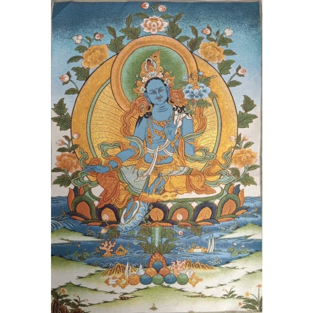 Blue Tara Guanyin Tangka Thangka Mura 36"Tibet Tibetan Cloth Silk ...