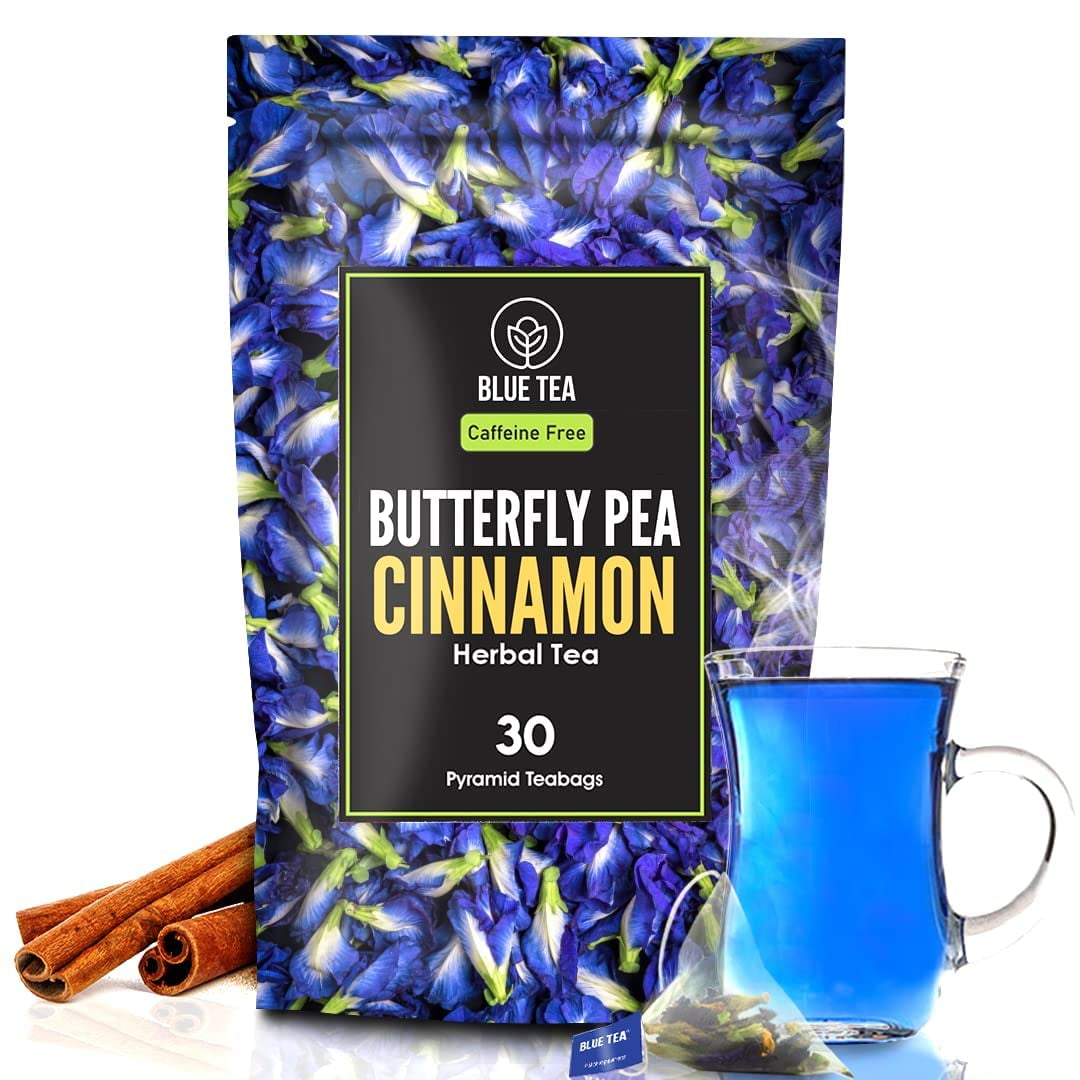 Blue Tea Butterfly Pea Flower Cinnamon Herbal Tea - 30 Pyramid Tea Bags ...
