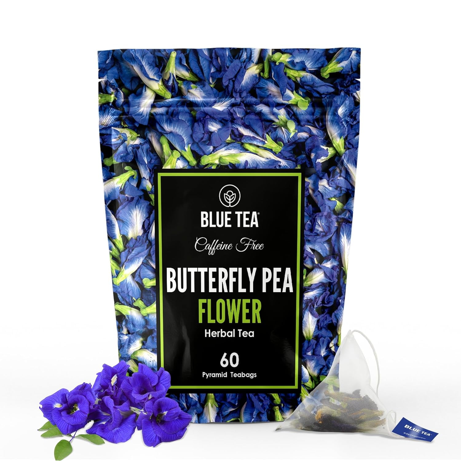 Blue Tea Butterfly Pea Flower Herbal Tea - 60 Pyramid Tea Bags | Sun ...