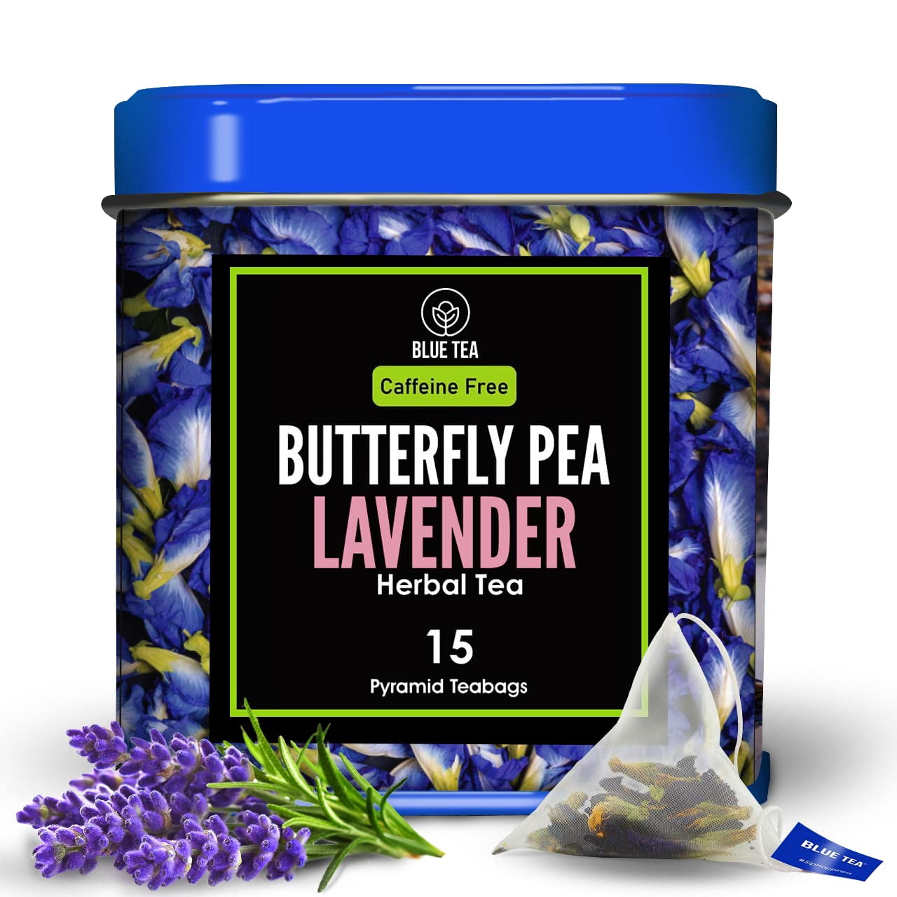 Blue Tea Butterfly Pea Flower Lavender Herbal Tea - 15 Pyramid Tea Bags ...