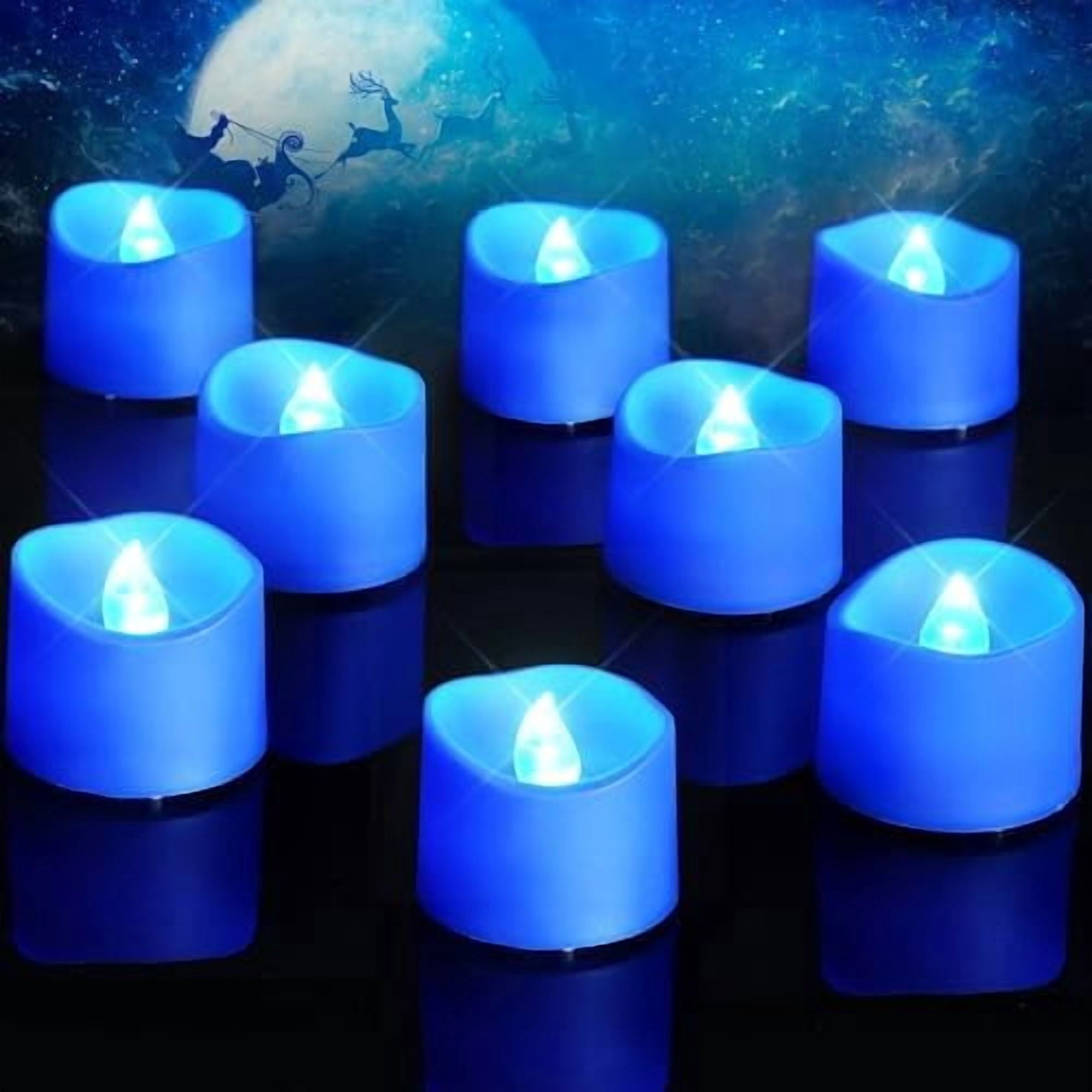 Blue Tea Lights Candles Battery Operated, 200+Hour Flameless Flickering ...
