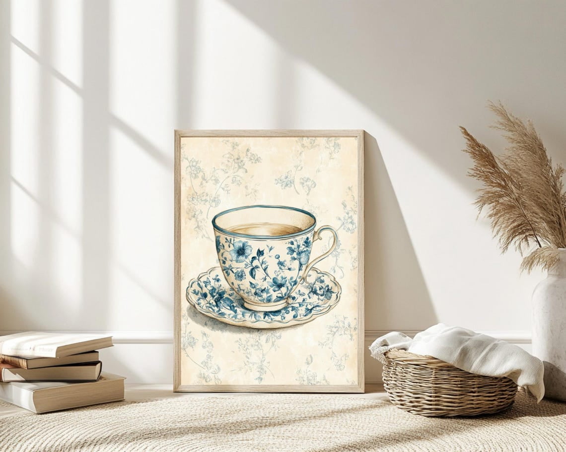 Blue Teacup Poster, Vintage Kitchen Wall Art, 12x18 UNFRAMED - Walmart.com