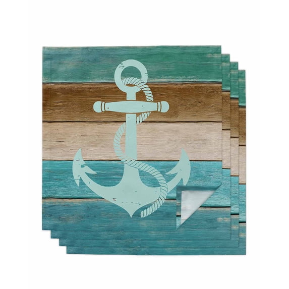 Blue Teal Anchor Cloth Napkins Set of 4 Reusable Dinner Napkins, Retro ...