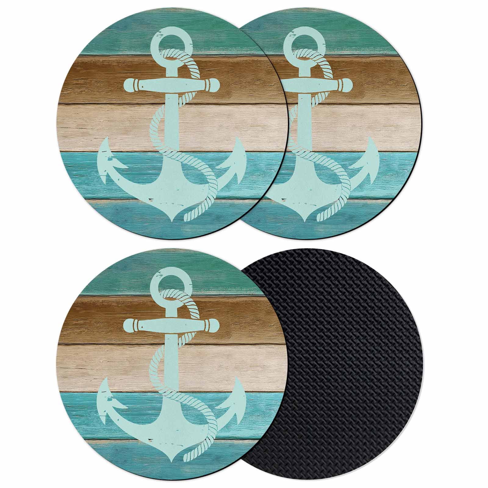 Blue Teal Anchor Coasters Set of 4, Absorbent Coasters for Drinks ...