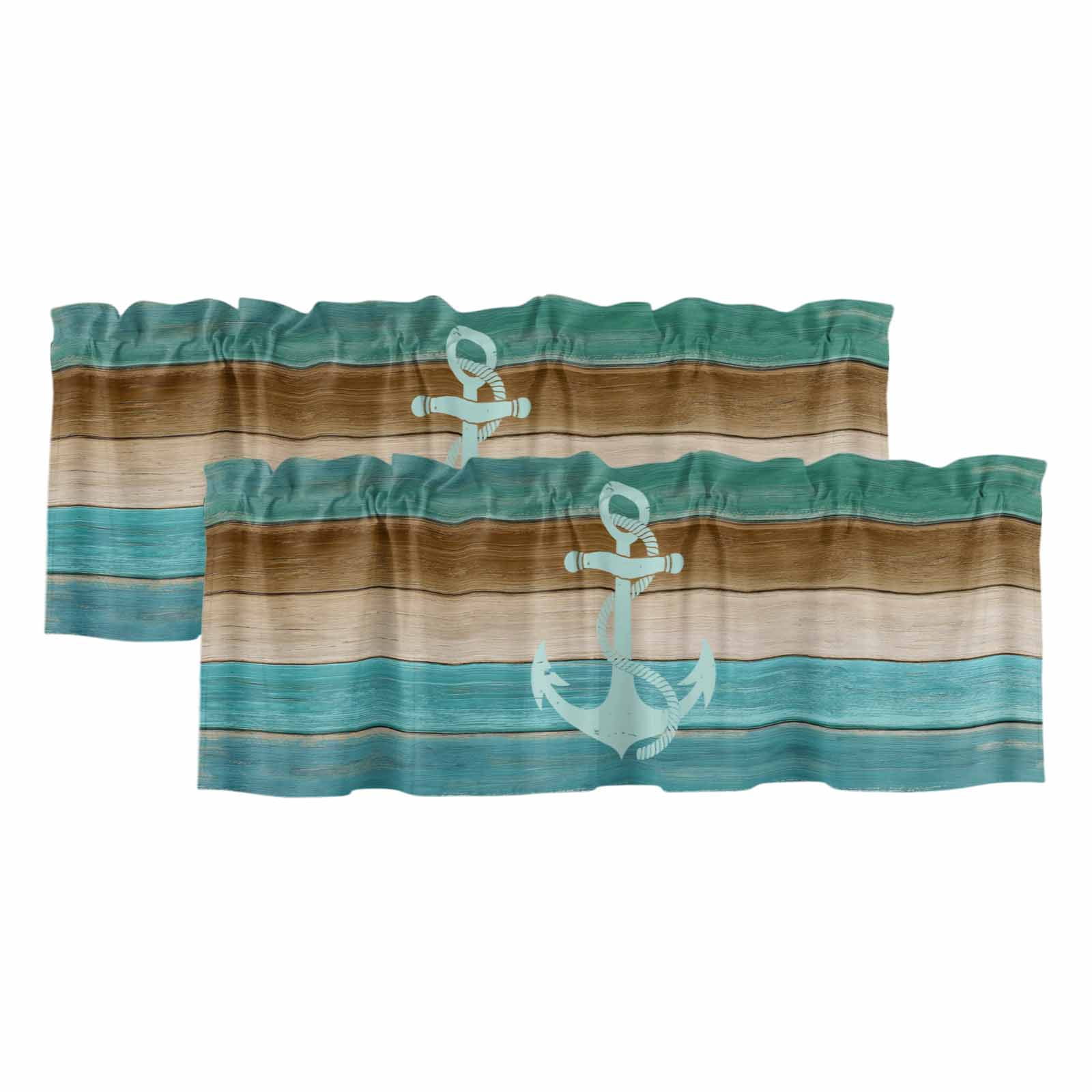 Blue Teal Anchor Curtain Valances for Windows, Kitchen Valance Window ...