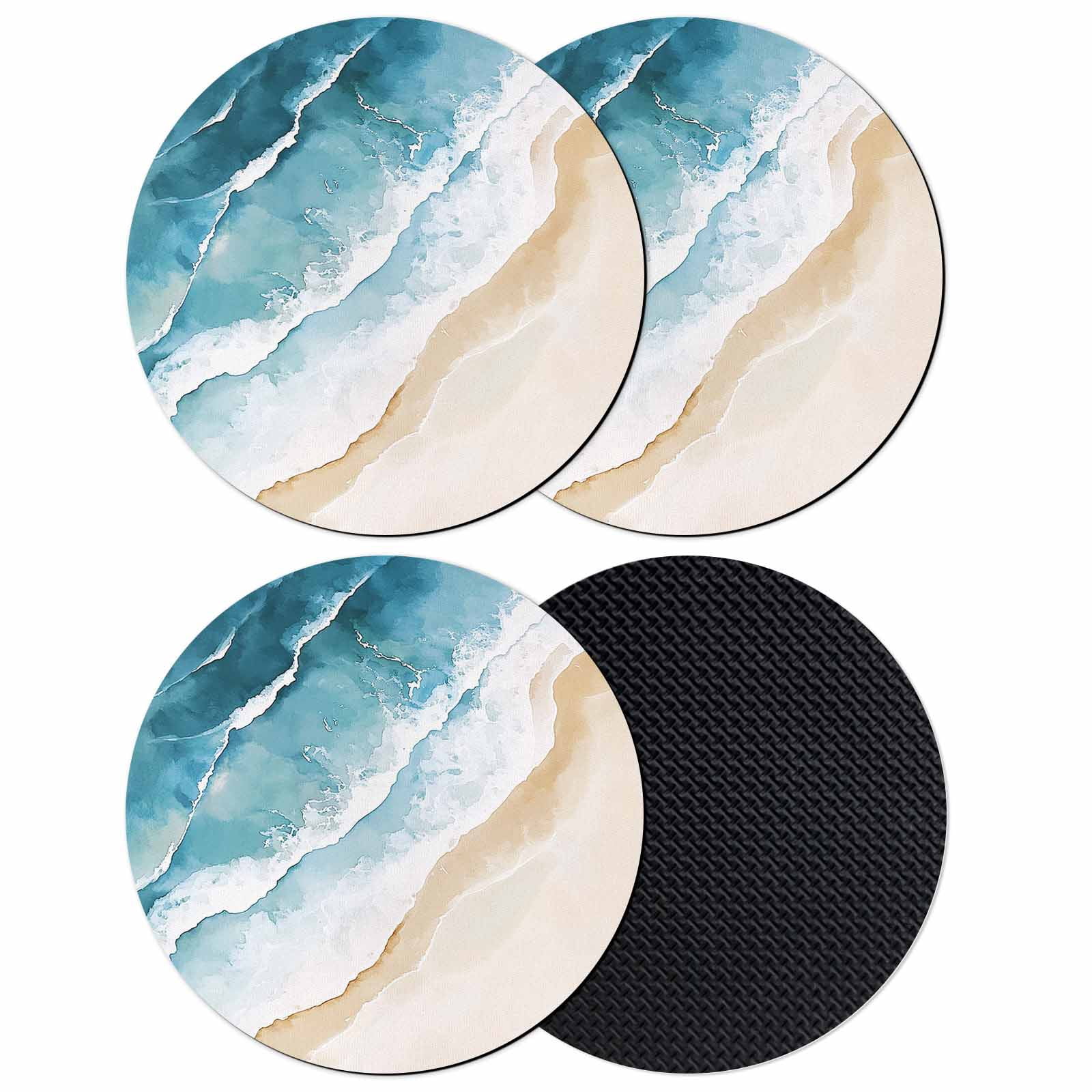 Blue Teal Beach Coastal Coasters Set of 4, Summer Nautical Seaside ...