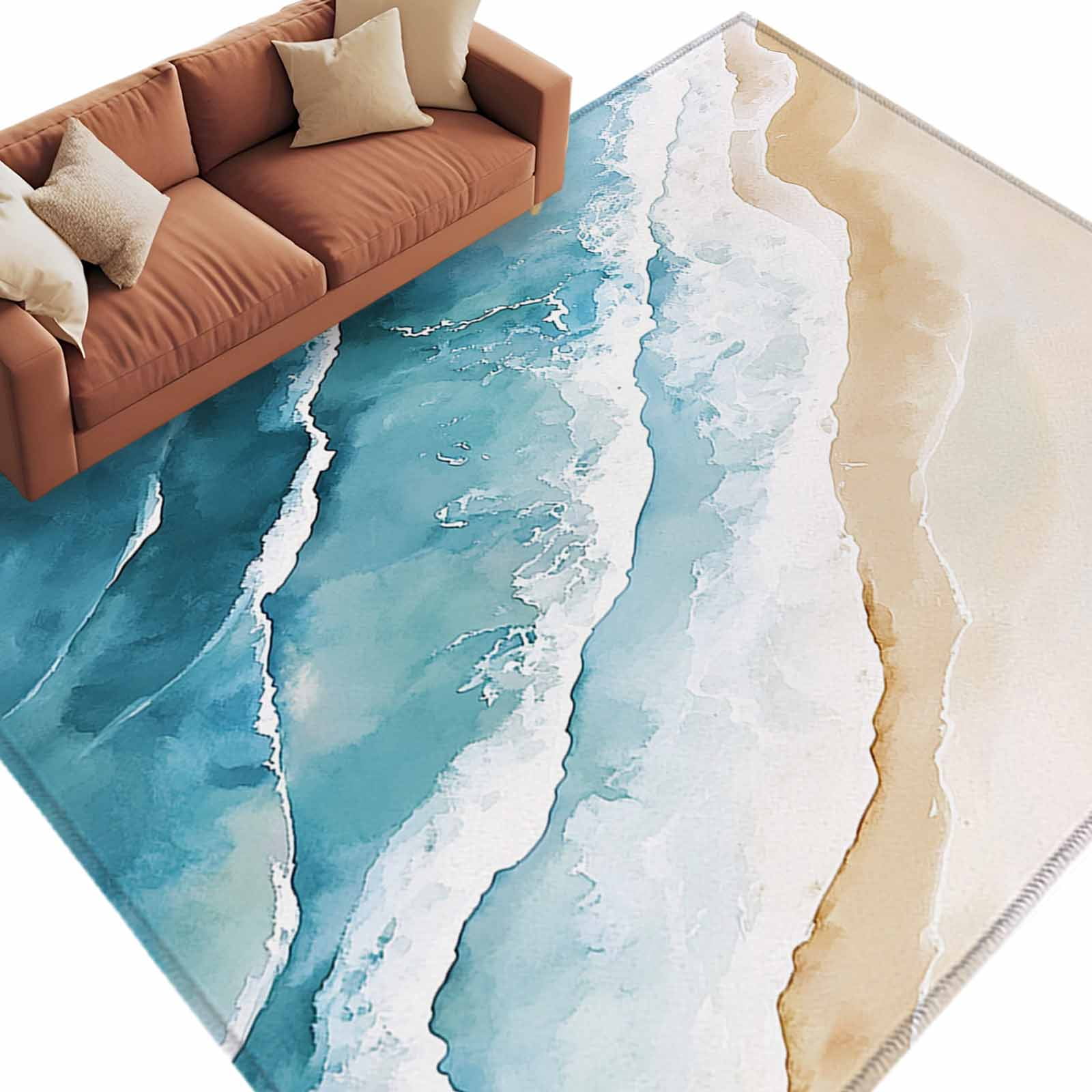 Blue Teal Beach Coastal Large Area Rugs for Bedroom Living Room, Soft ...