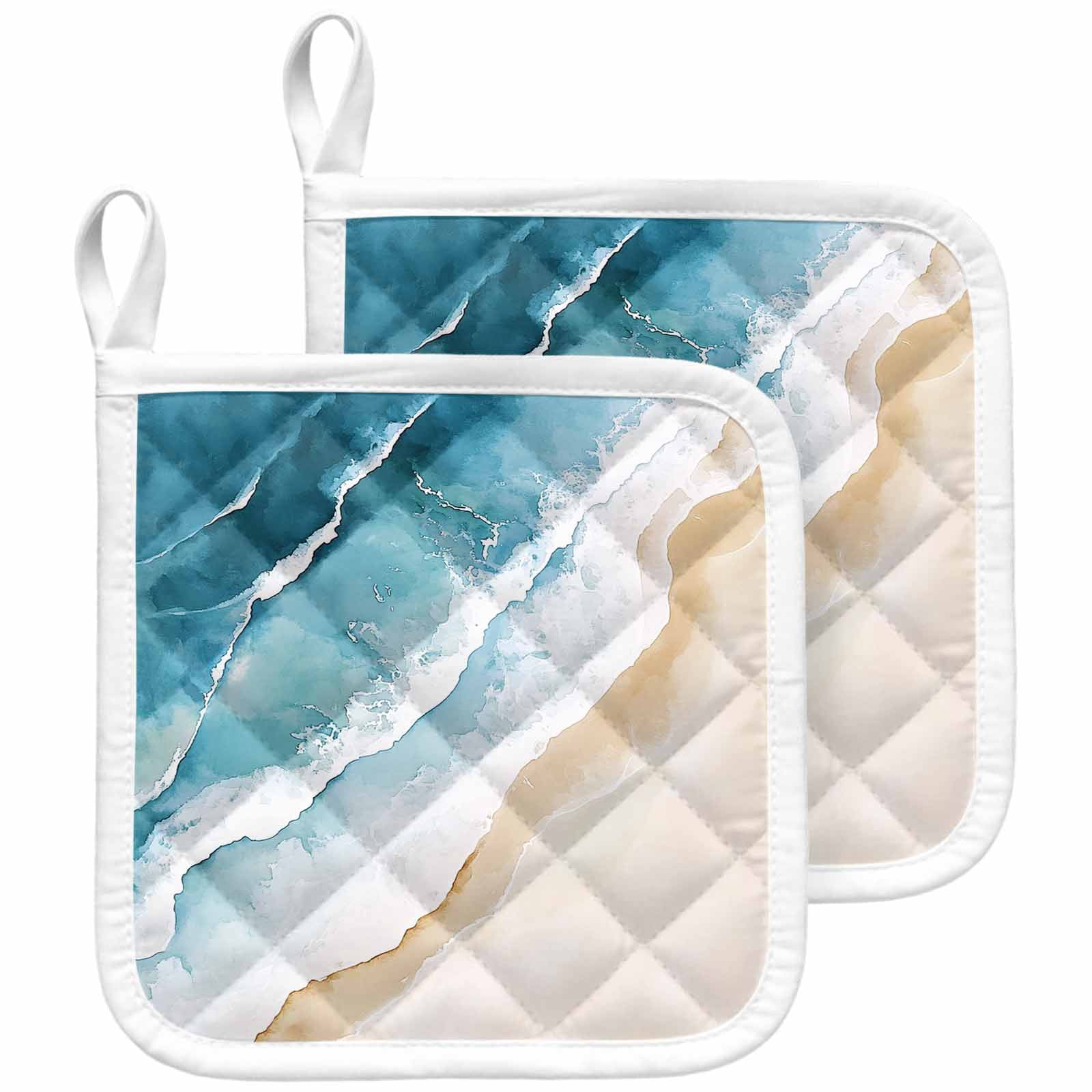 Blue Teal Beach Coastal Pot Holders for Kitchen Heatproof Potholder, 2 ...