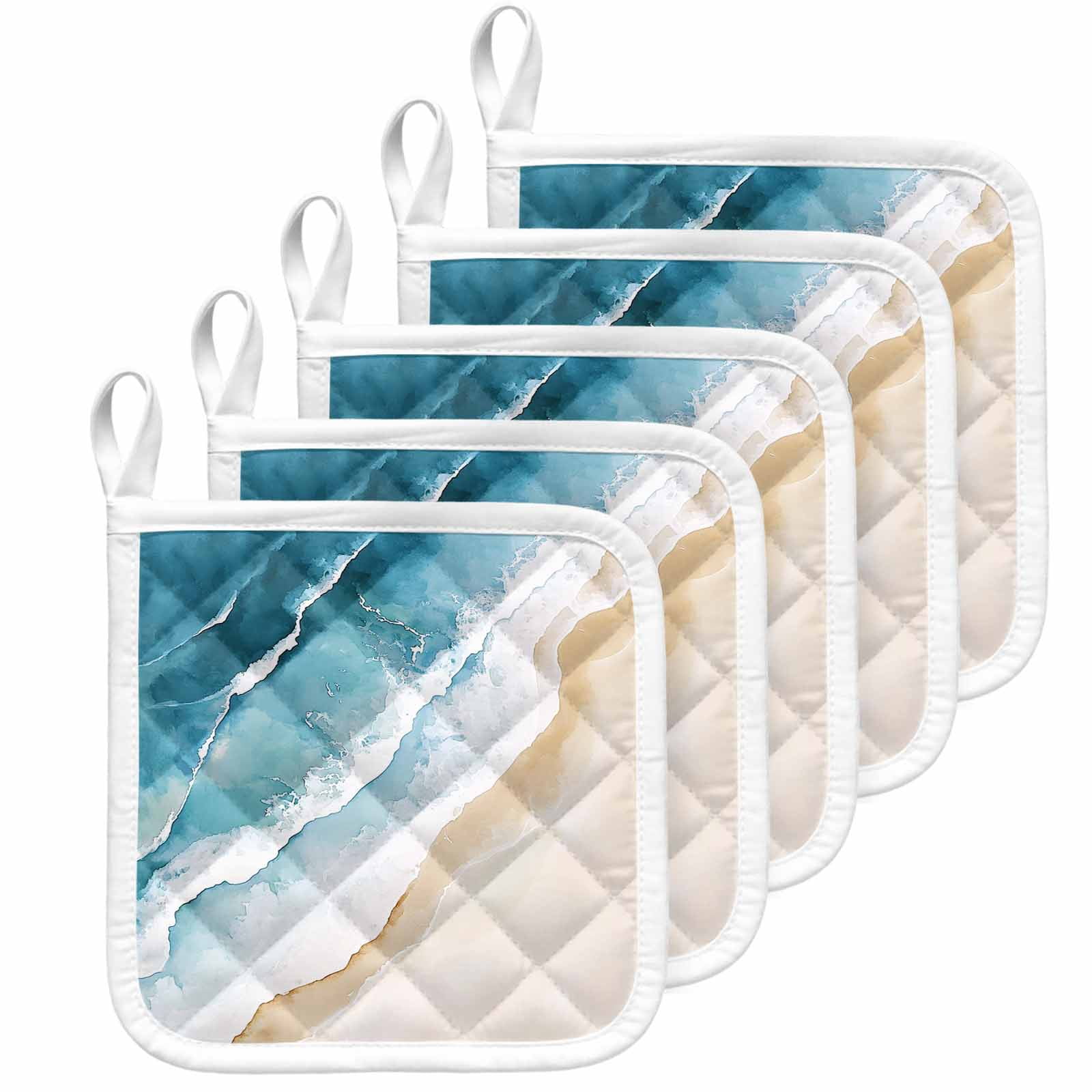 Blue Teal Beach Coastal Pot Holders for Kitchen Heatproof Potholder, 5 ...