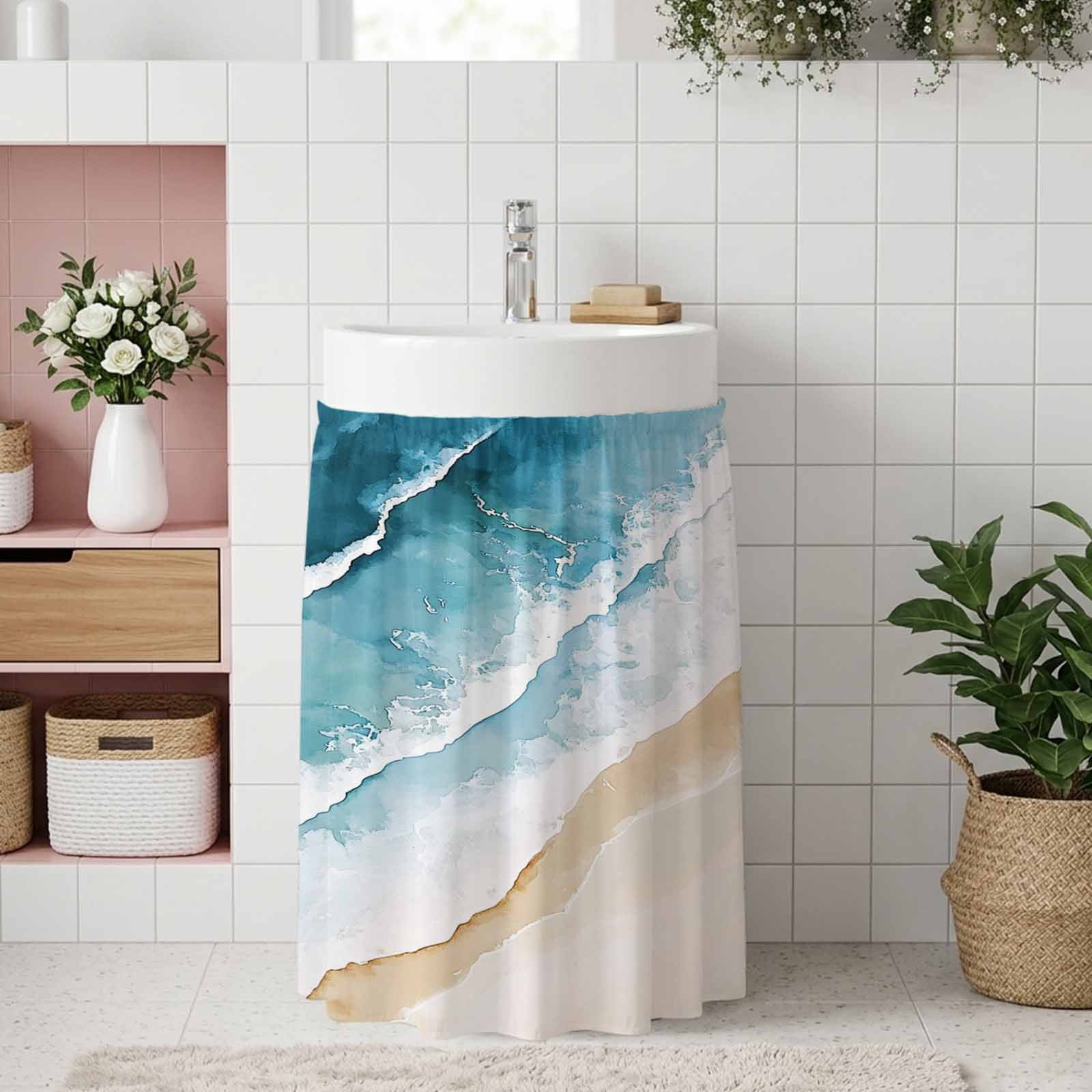 Blue Teal Beach Coastal Small Sink Skirt 10''x11'', Summer Nautical ...