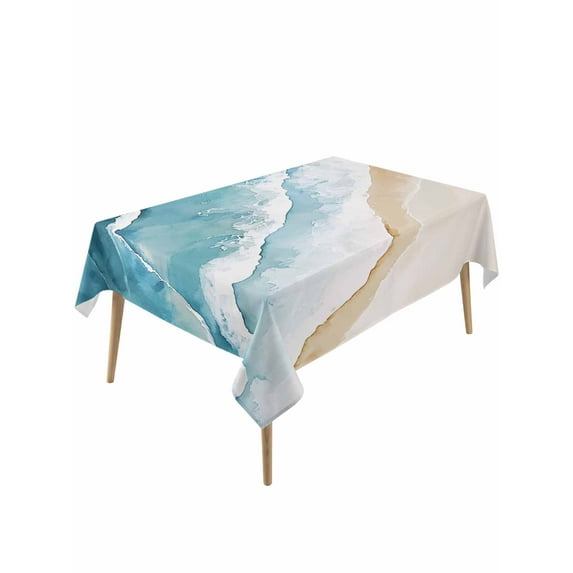 Blue Teal Beach Coastal Table Cloth, Summer Nautical Seaside Ocean ...