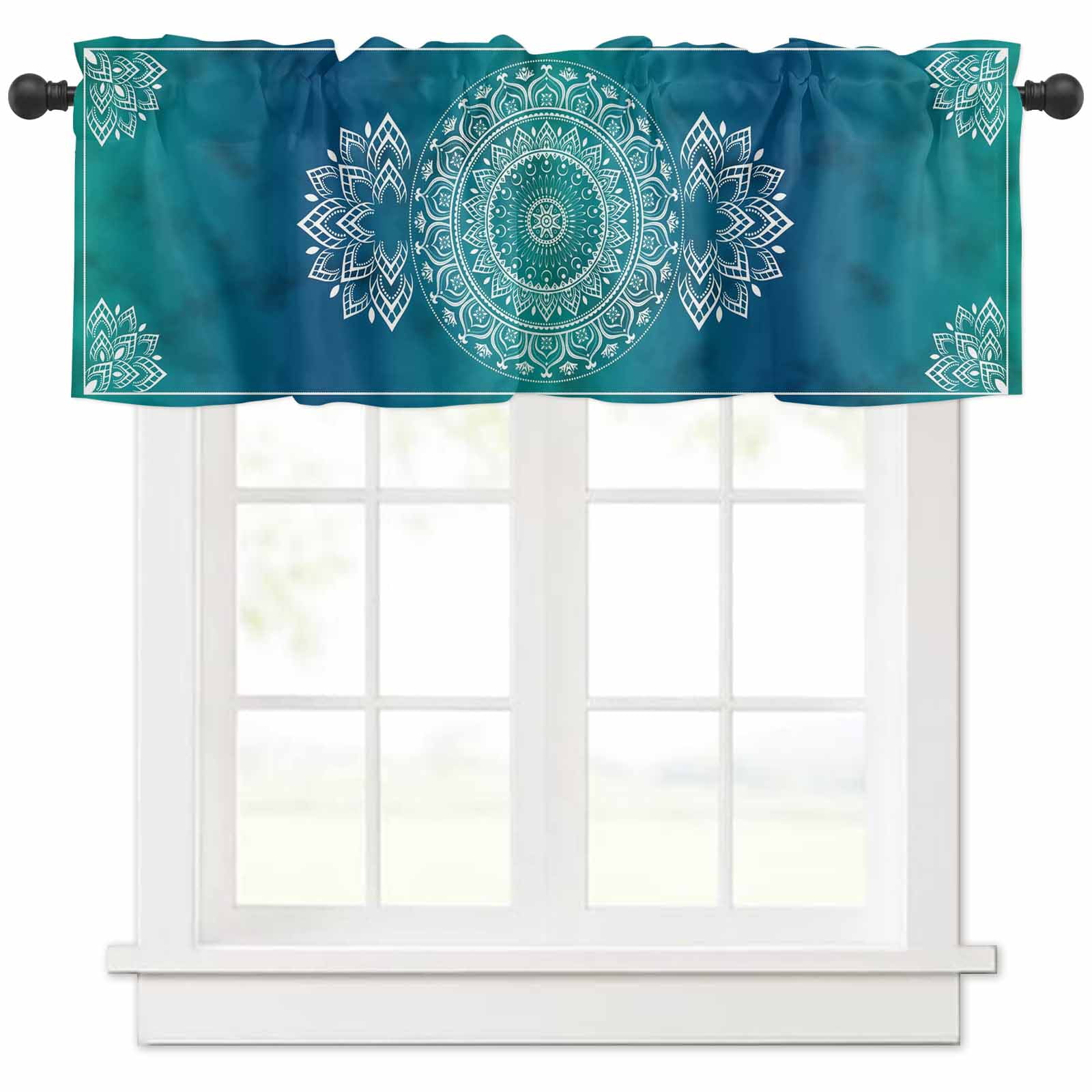 Blue Teal Boho Valances for Windows Farmhouse Kitchen Curtains Valances ...