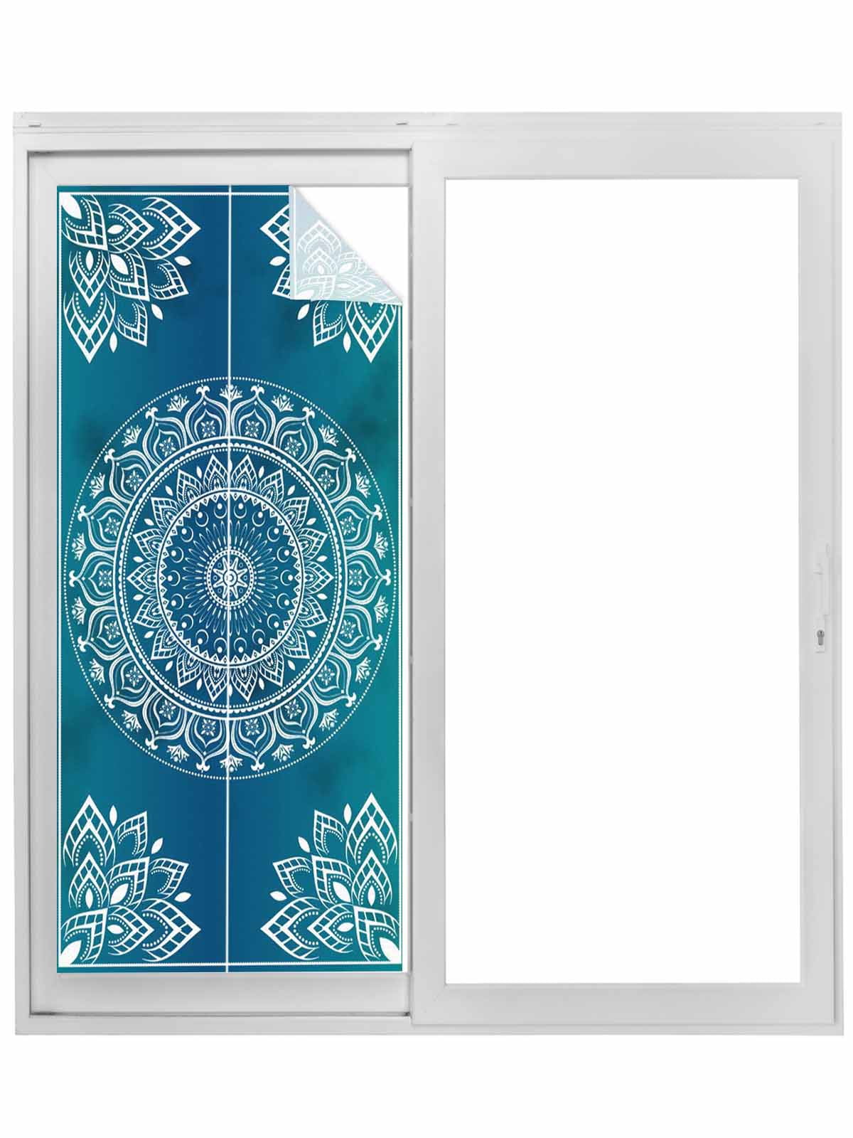 Blue Teal Boho Window Privacy Film Stained Glass Window Film Decorative ...