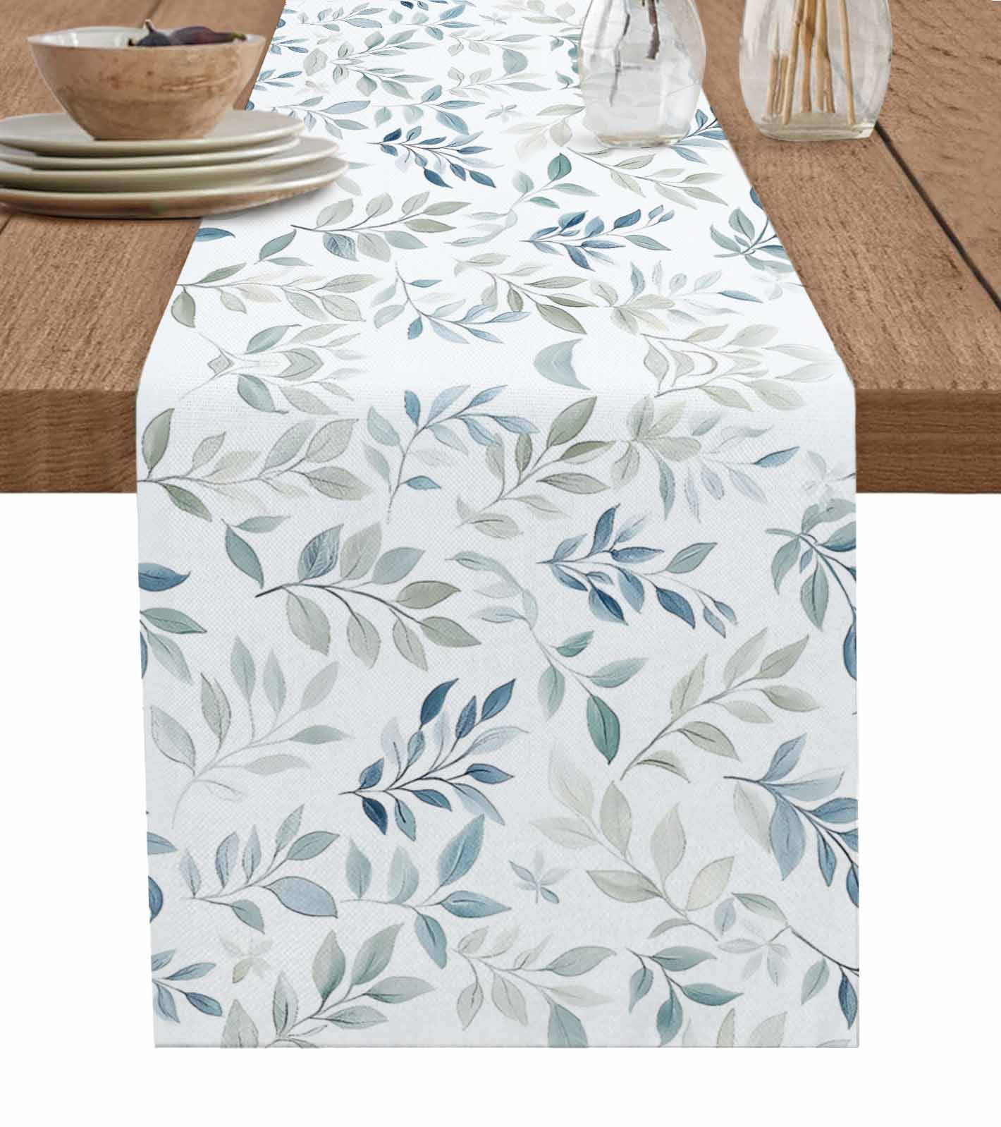 Blue Teal Botanical Burlap Cotton Table Runner 13x60 Inches Long ...
