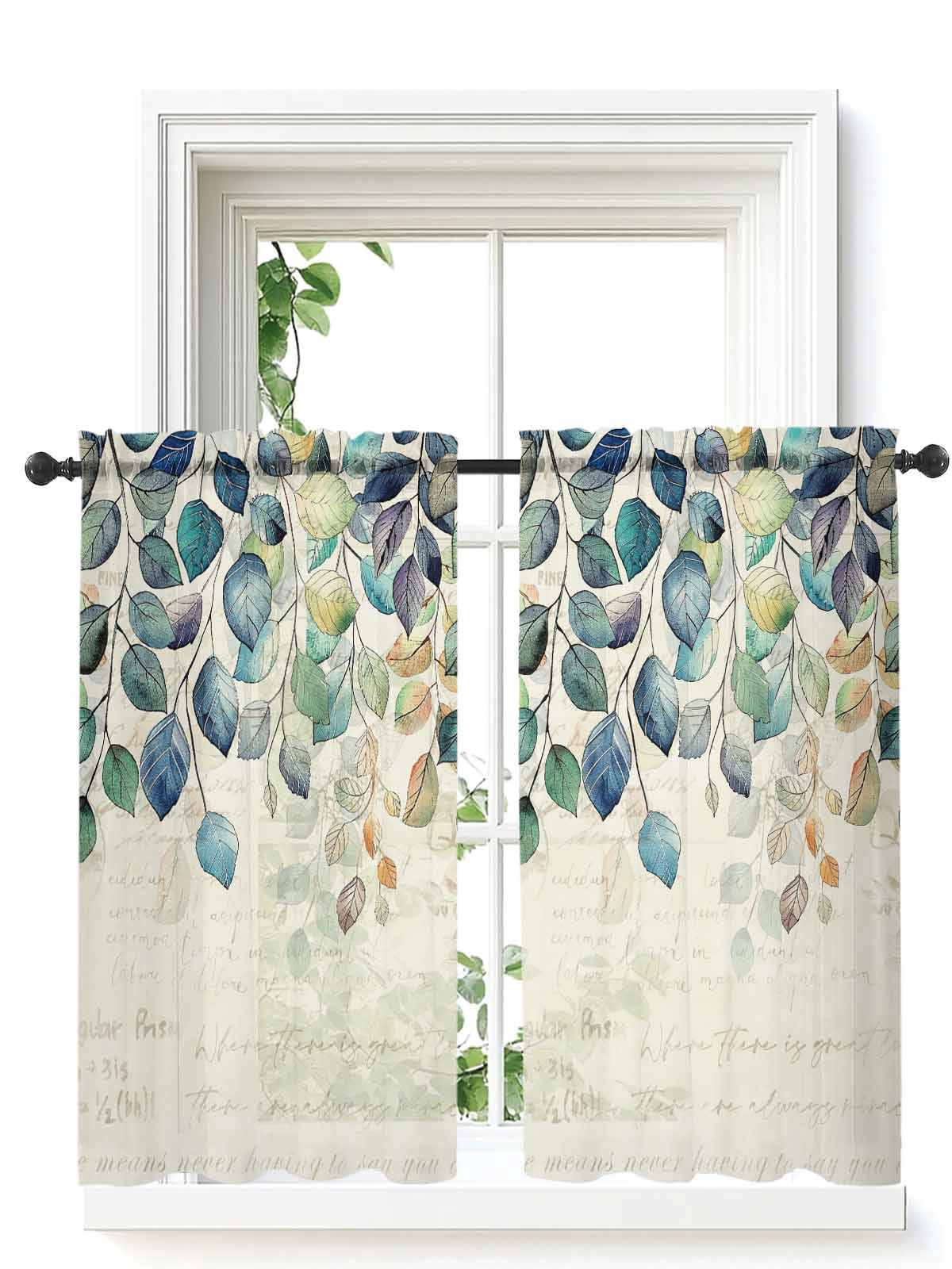 Blue Teal Botanical Curtains 45 Inch Length,Sheer Curtains for Bedroom ...