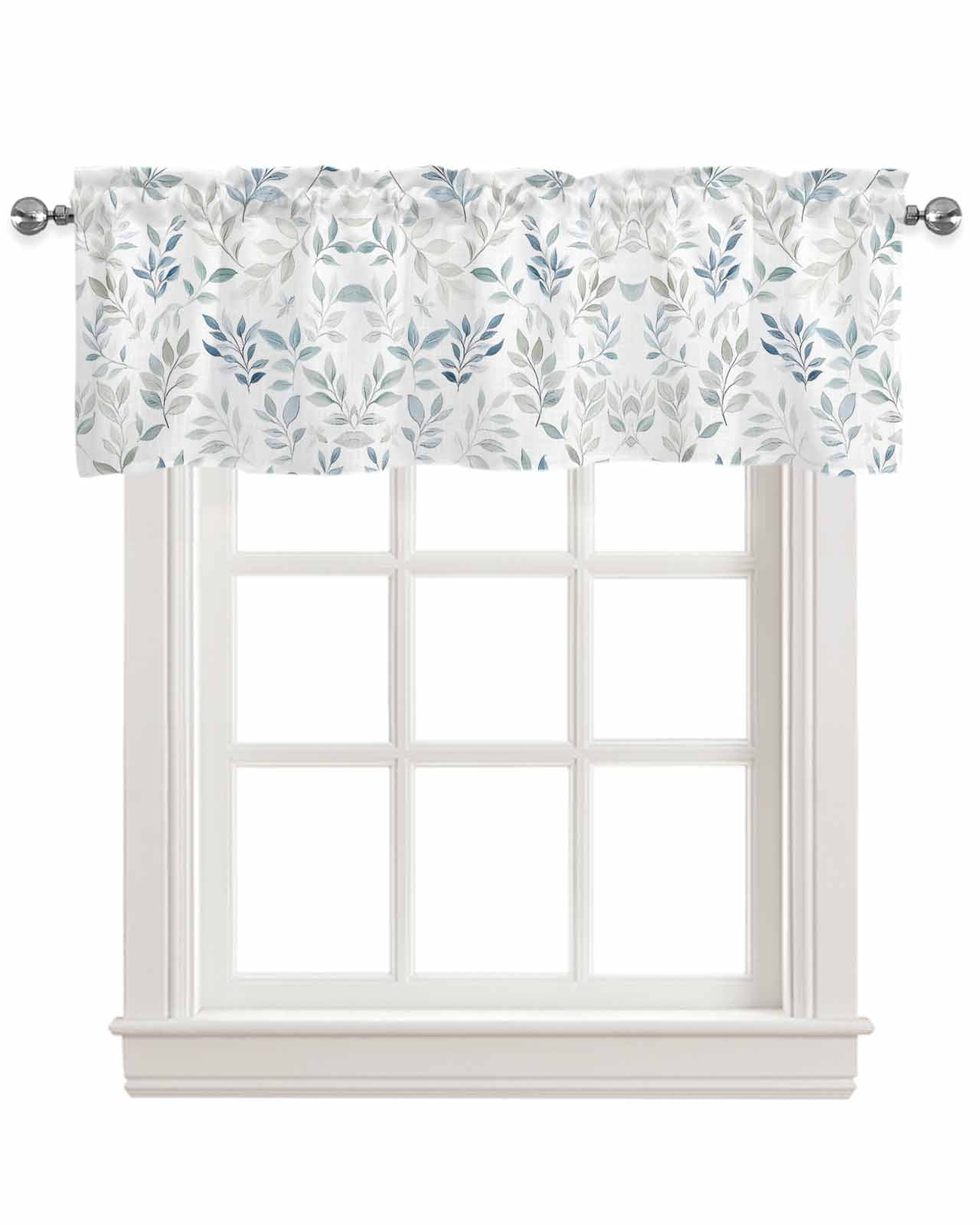 Blue Teal Botanical Kitchen Valances for Windows Farmhouse Linen Window ...