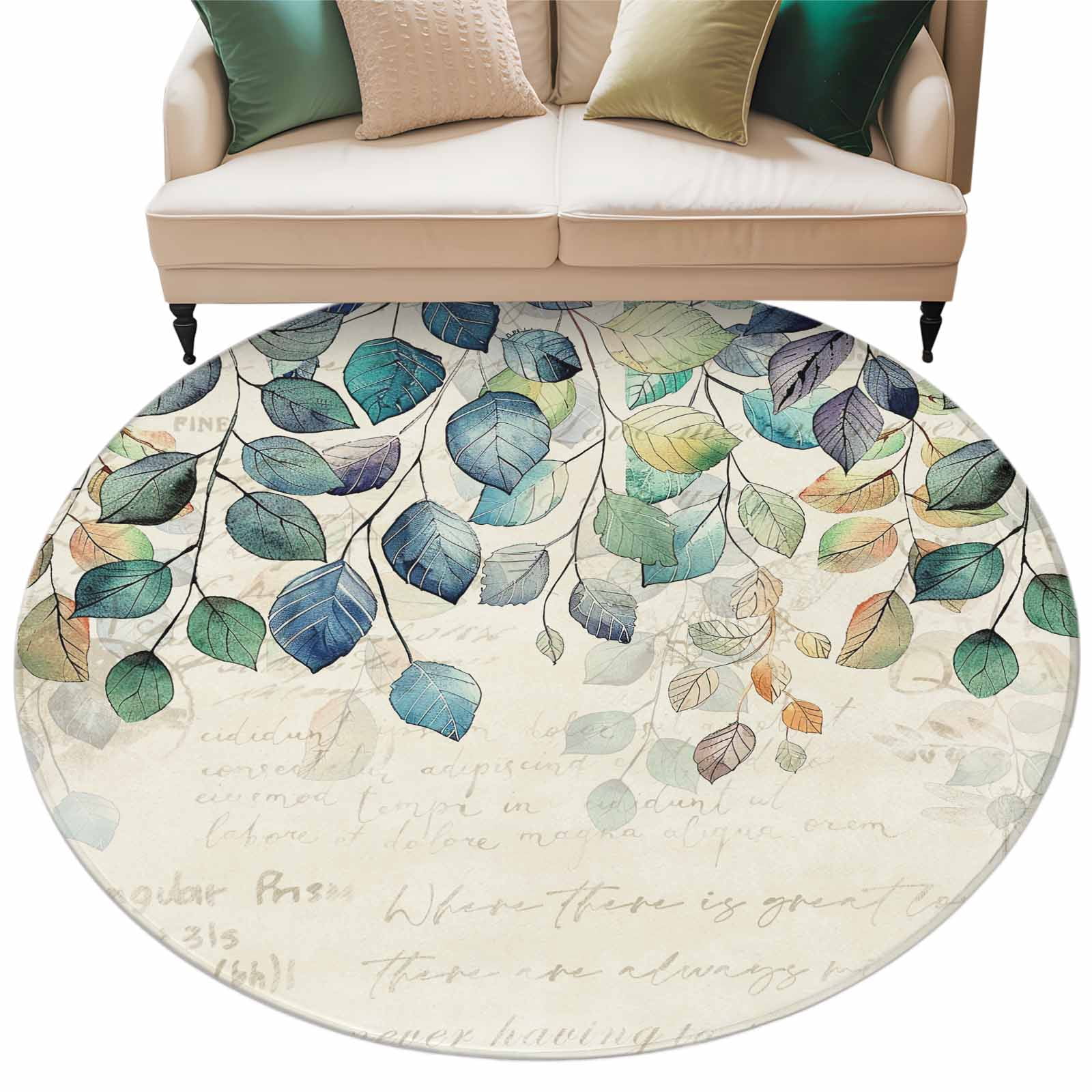 Blue Teal Botanical Large Area Rugs for Bedroom Living Room, Soft Non ...