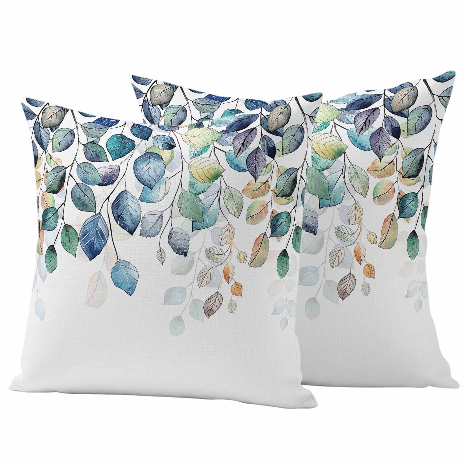 Blue Teal Botanical Outdoor Pillow Covers 18"x18" Set of 2,Waterproof ...