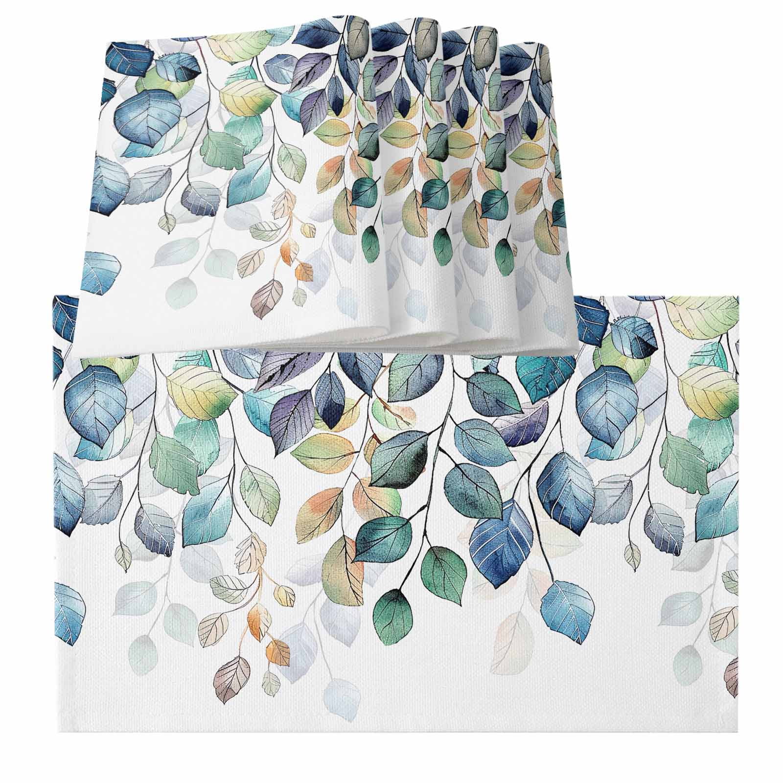 Blue Teal Botanical Placemats for Dinning Table Set of 4, Weeping Fall ...