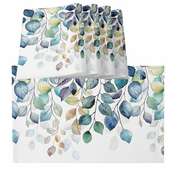 Blue Teal Botanical Placemats for Dinning Table Set of 4, Weeping Fall ...