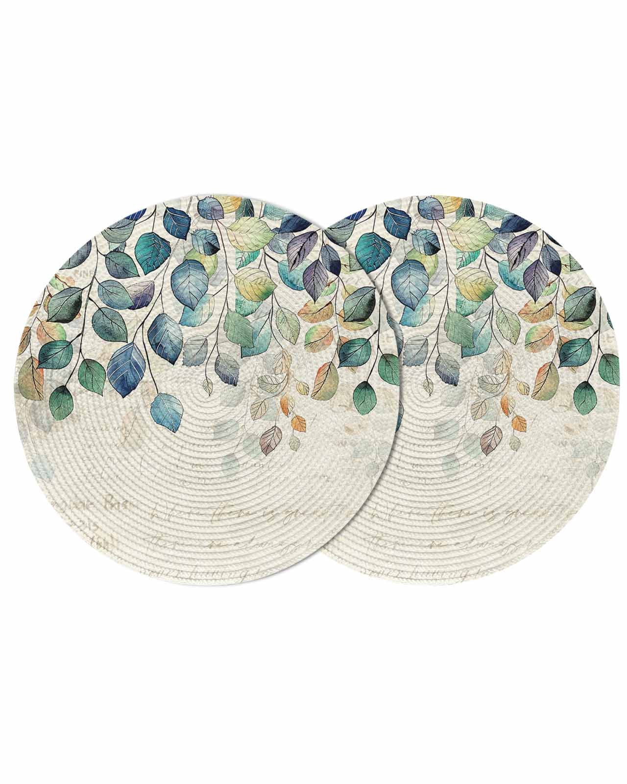 Blue Teal Botanical Round 15 Inch Placemats Set of 2, Weeping Fall ...