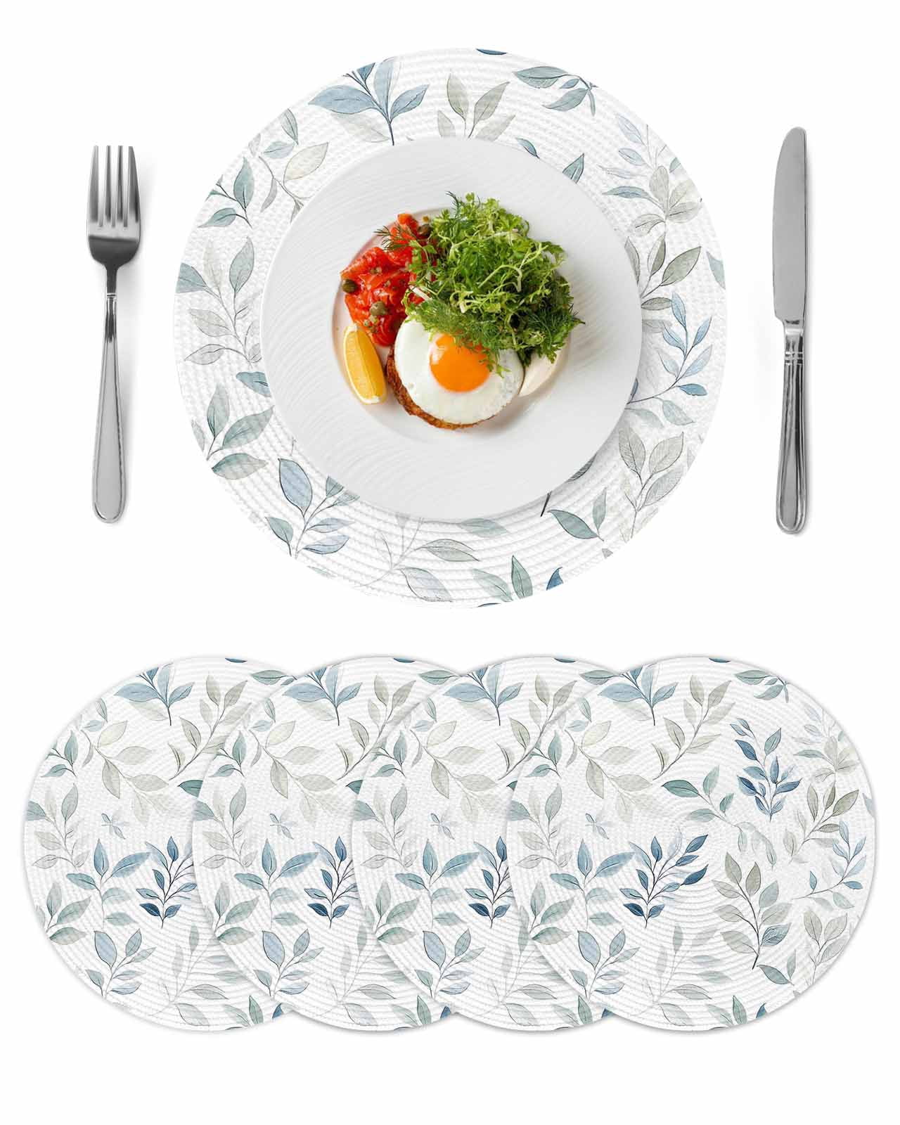 Blue Teal Botanical Round Placemats Set of 4 for Dinning Tables,Heat ...