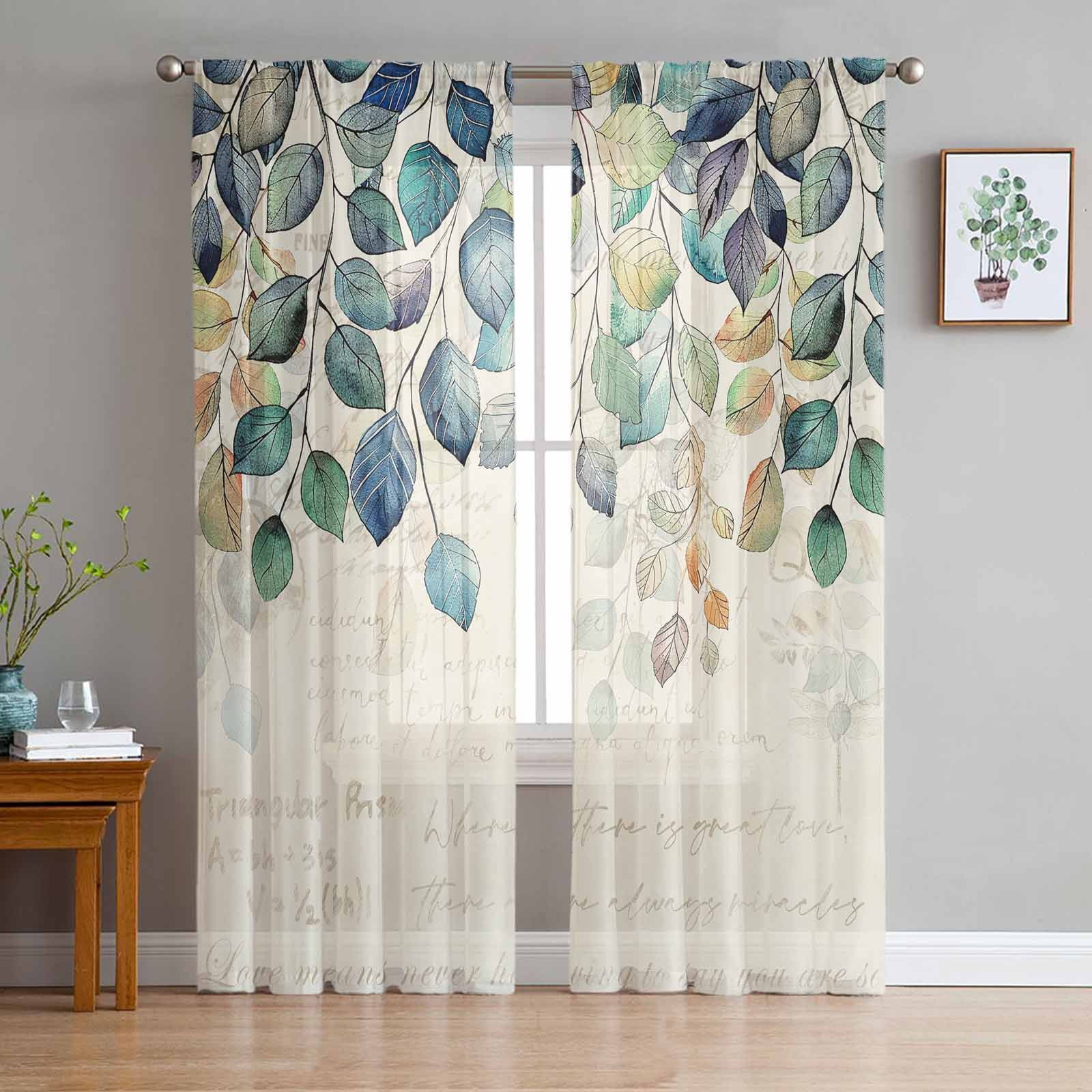 Blue Teal Botanical Sheer Curtains 63 Inch Length 2 Panels Set for ...