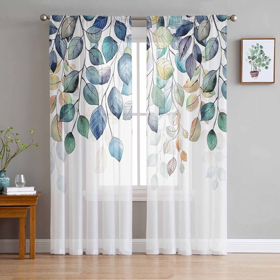 Blue Teal Botanical Sheer Curtains 63 Inch Length 2 Panels Set for ...