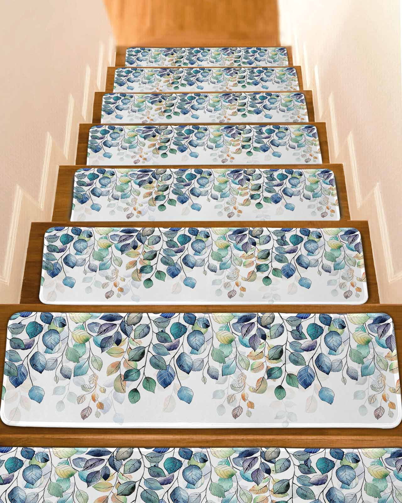 Blue Teal Botanical Stair Treads for Wooden Steps Indoor Runner Rug ...