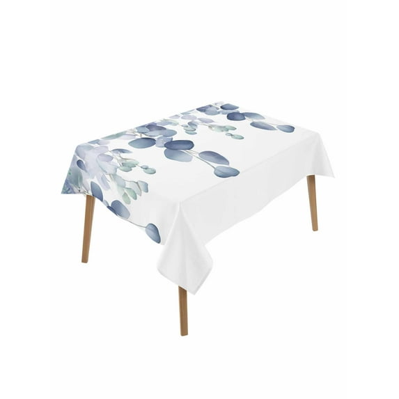 Blue Teal Botanical Table Cloth, Eucalyptus Leaves Pastoral Floral ...