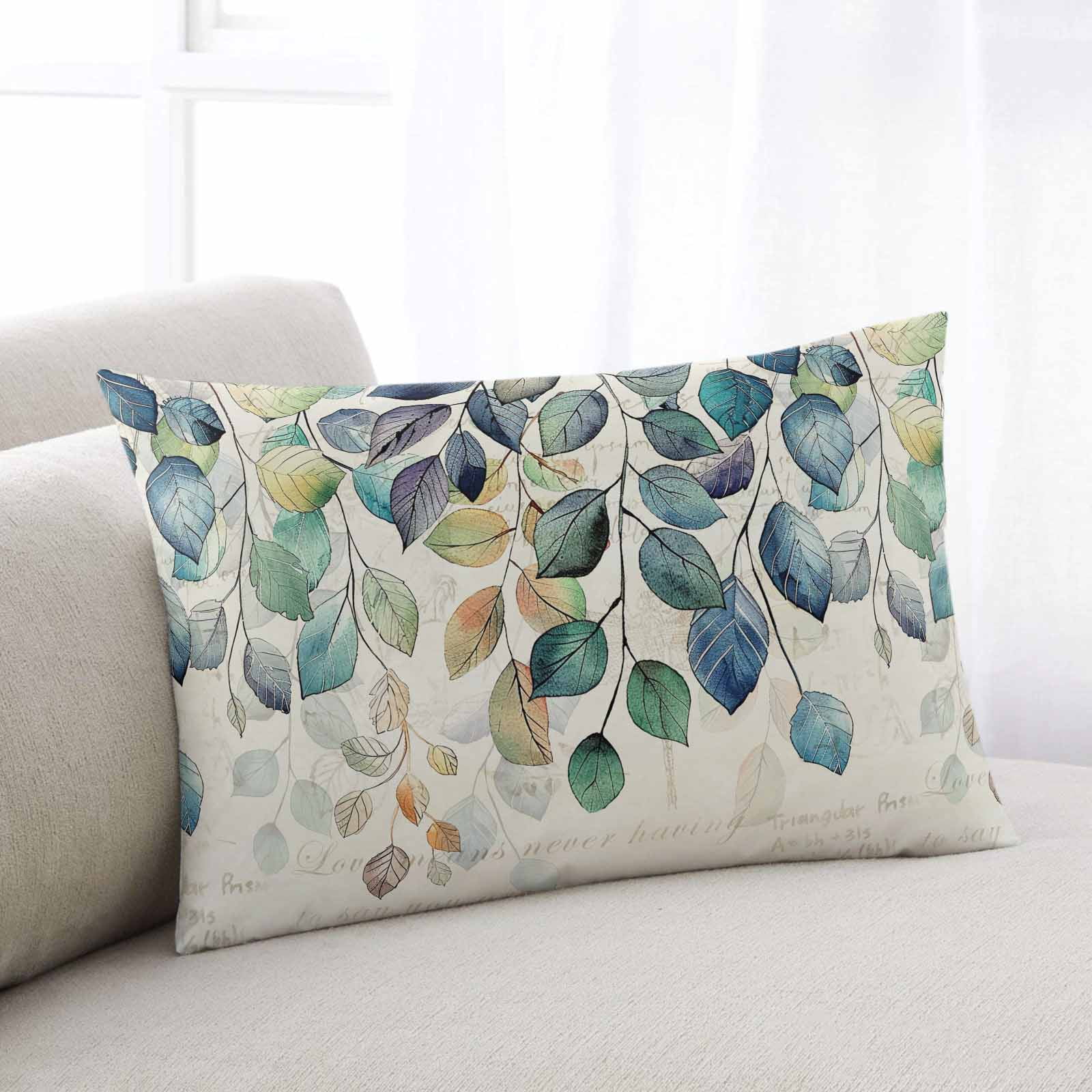 Blue Teal Botanical Throw Pillow Covers, Weeping Fall Eucalyptus Leaves ...