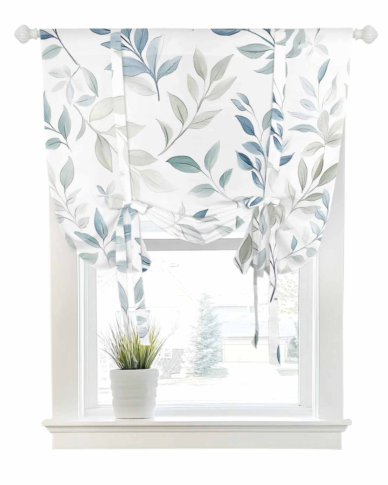 Blue Teal Botanical Tie Up Curtains for Window, Thermal Insulted ...