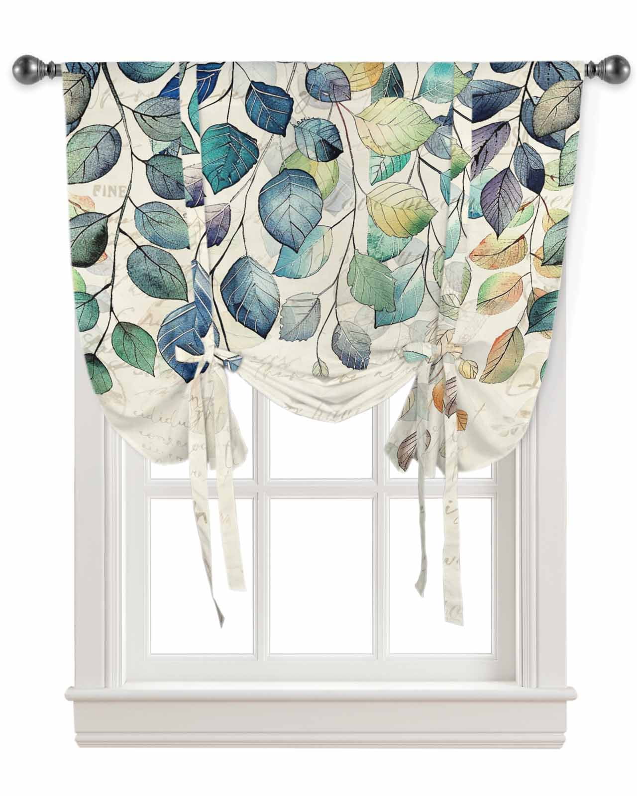 Blue Teal Botanical Tie Up Curtains for Kitchen Bathroom Bedroom ...