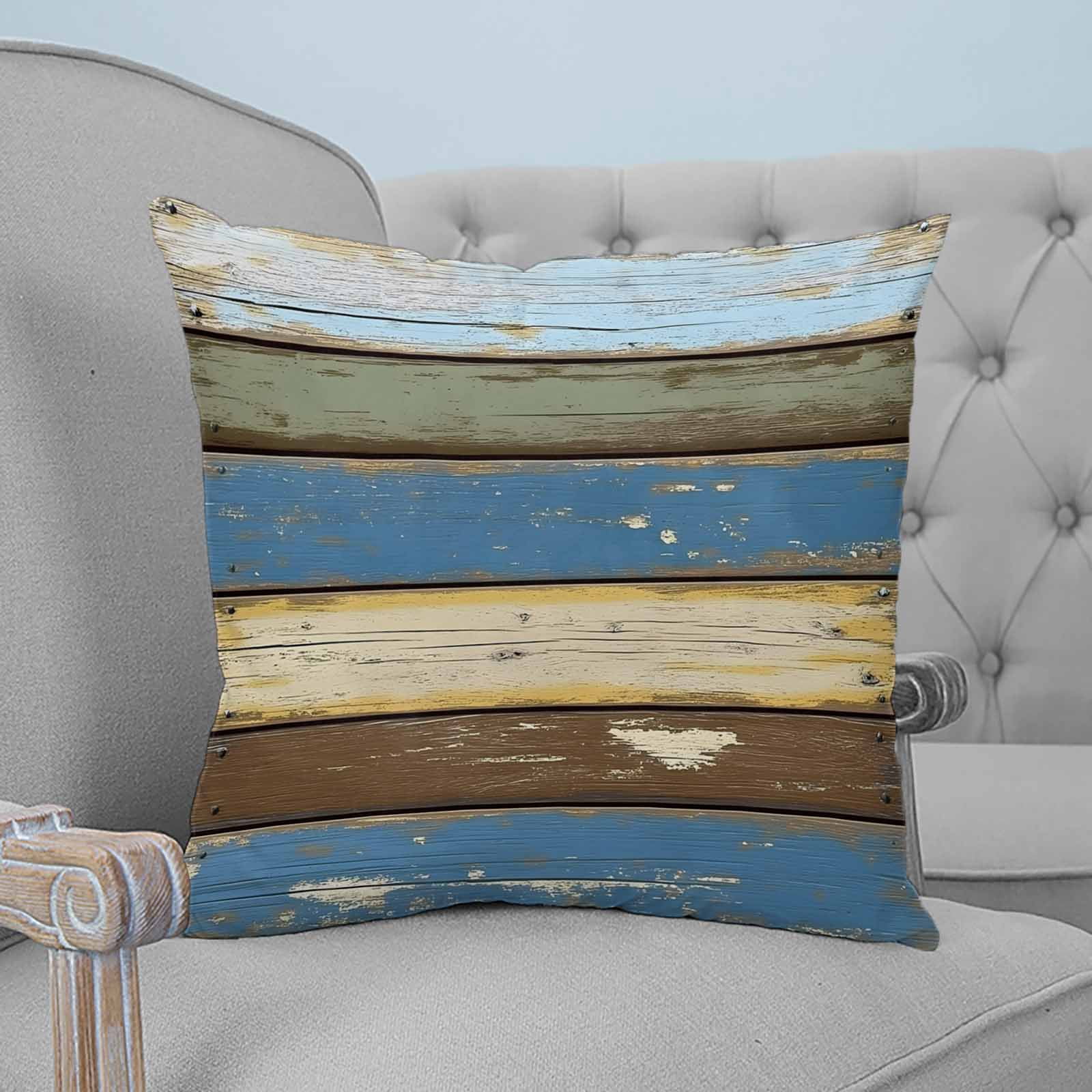 Blue Teal Brown Farmhouse Decorative Pillowcase 20''x20'', Vintage ...