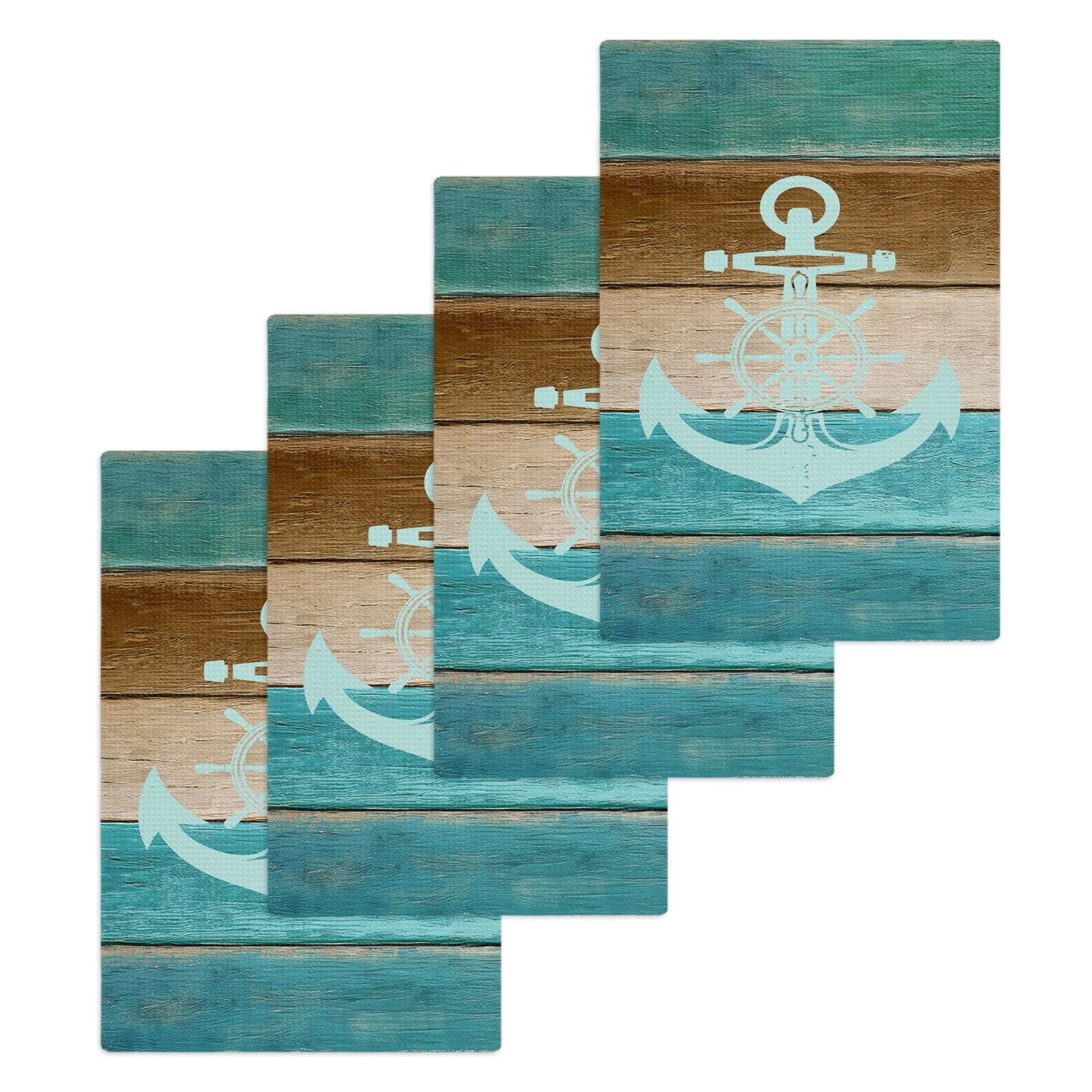 Blue Teal Brown Kitchen Dish Towels for Drying Dishes Set of 4, Anchor ...