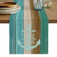 Blue Teal Brown Table Runner, Anchor Nautical Coastal Ocean Wooden ...