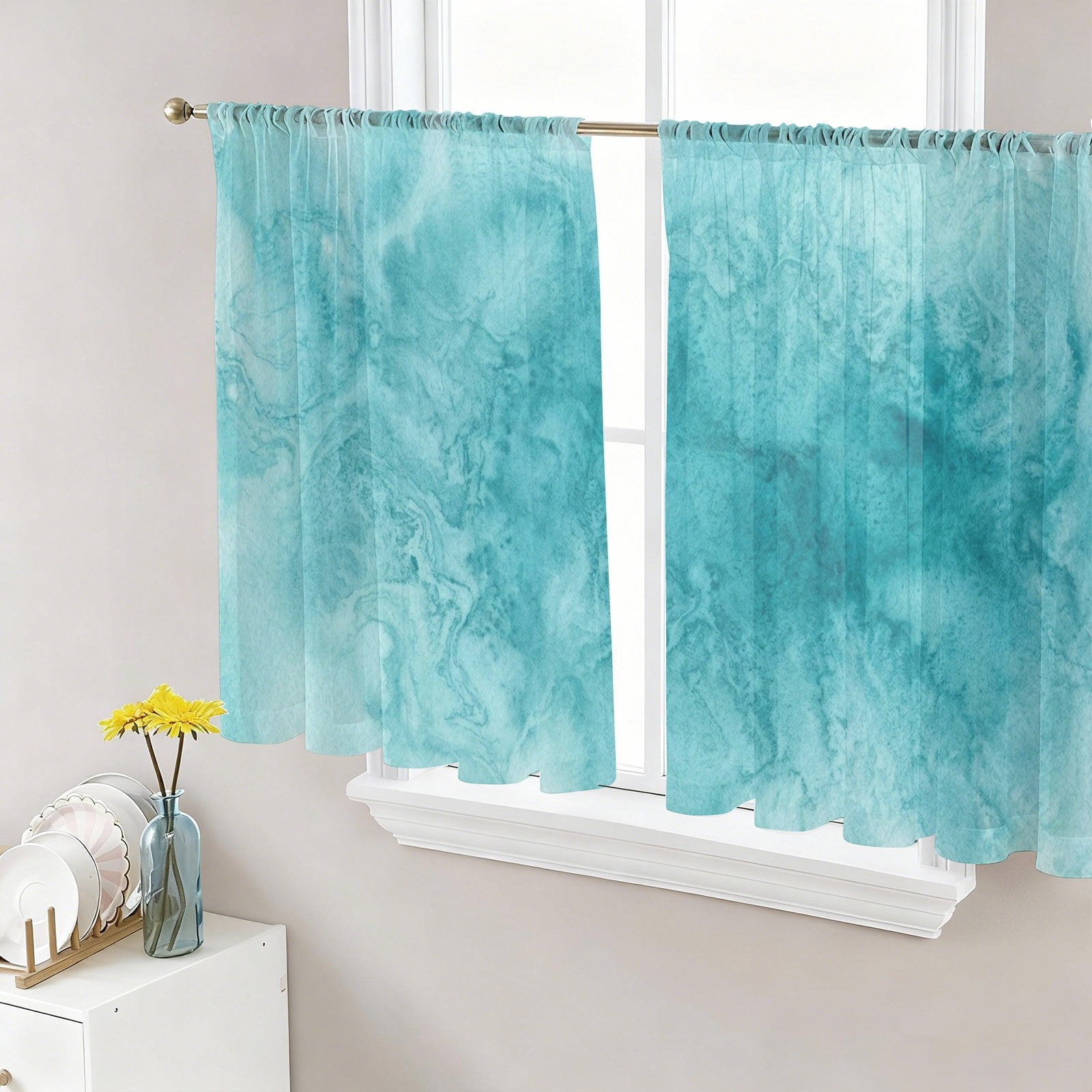 Blue Teal Clouds Sheer Curtains for Living Room Bedroom, Modern ...