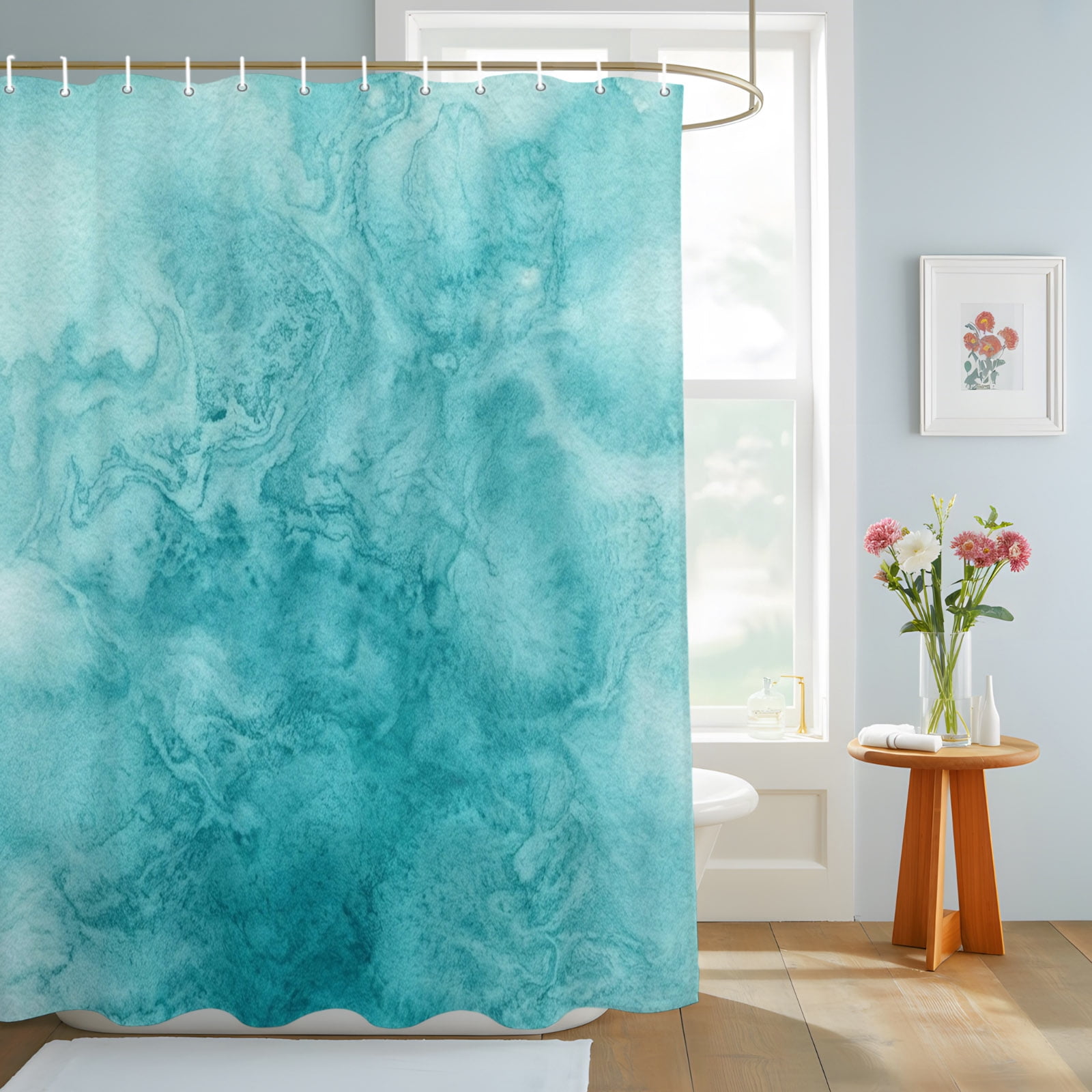 Blue Teal Clouds Shower Curtain, Modern Abstract Art Fantasy Smoke Fog ...