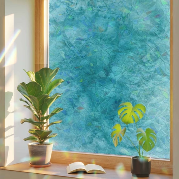 Blue Teal Clouds Window Privacy Film, Modern Abstract Art Fantasy Smoke ...