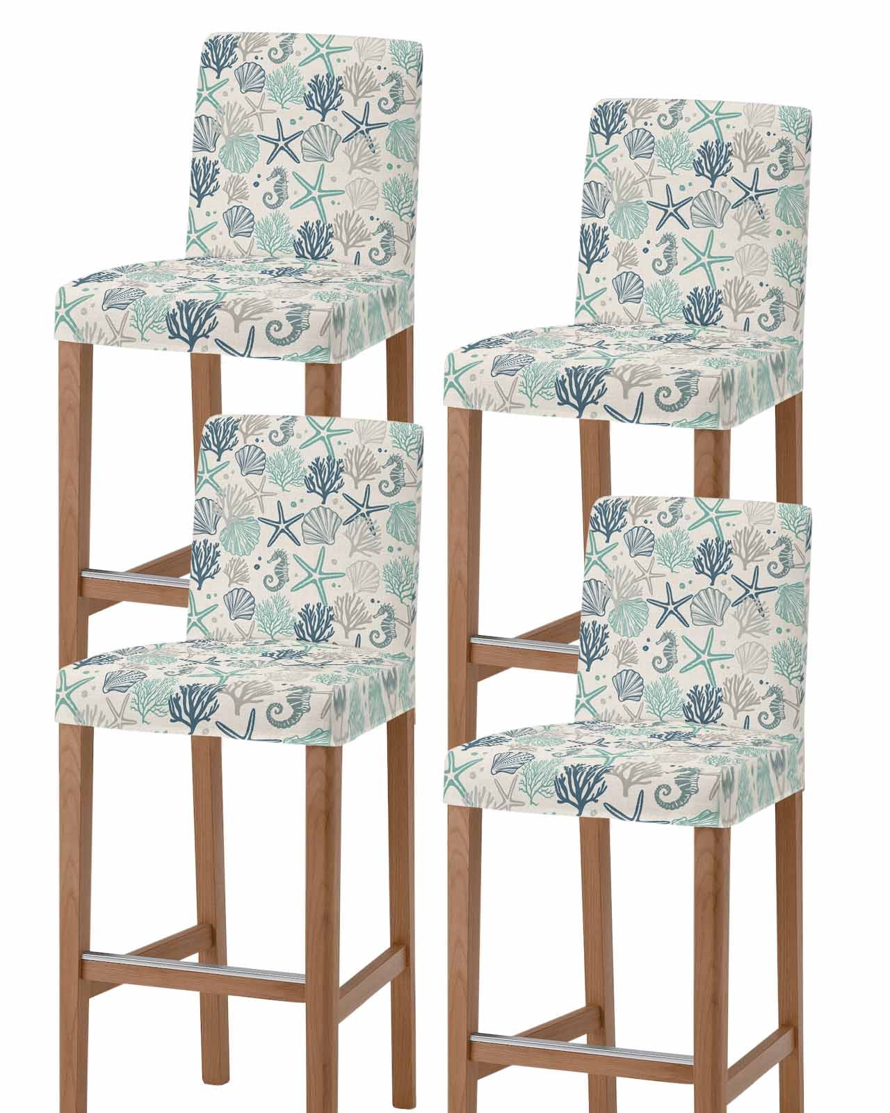 Blue Teal Coastal Bar Stool Covers - Stretch Dining Chair Covers Set of ...