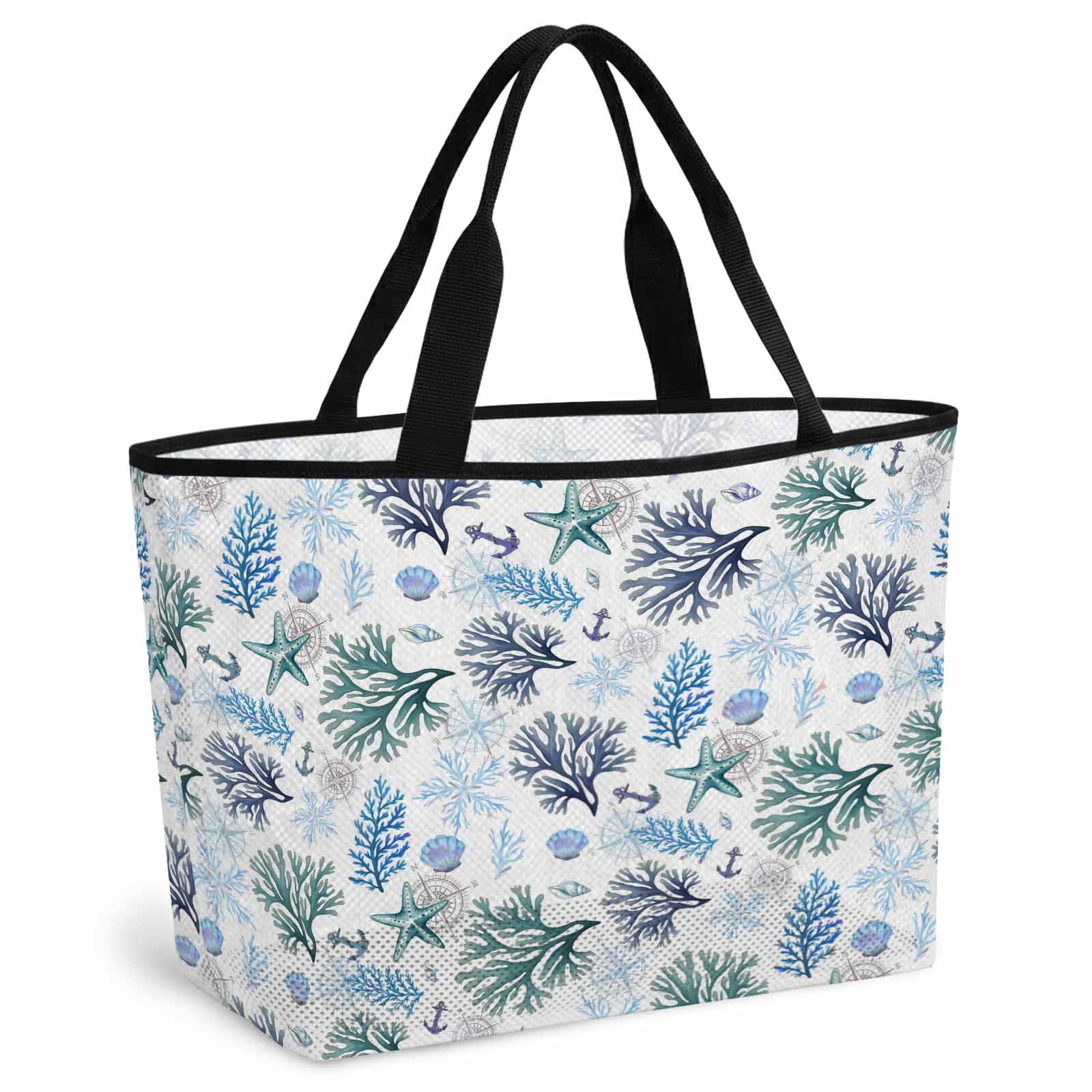 Blue Teal Coastal Beach Bag for Women, Large Breathable Mesh Beach Tote ...