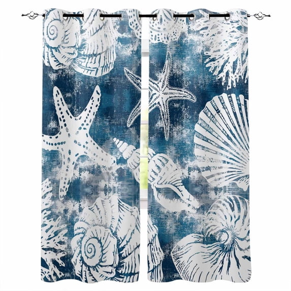 Blue Teal Coastal Blackout Curtains for Bedroom/Living Room, Thermal ...