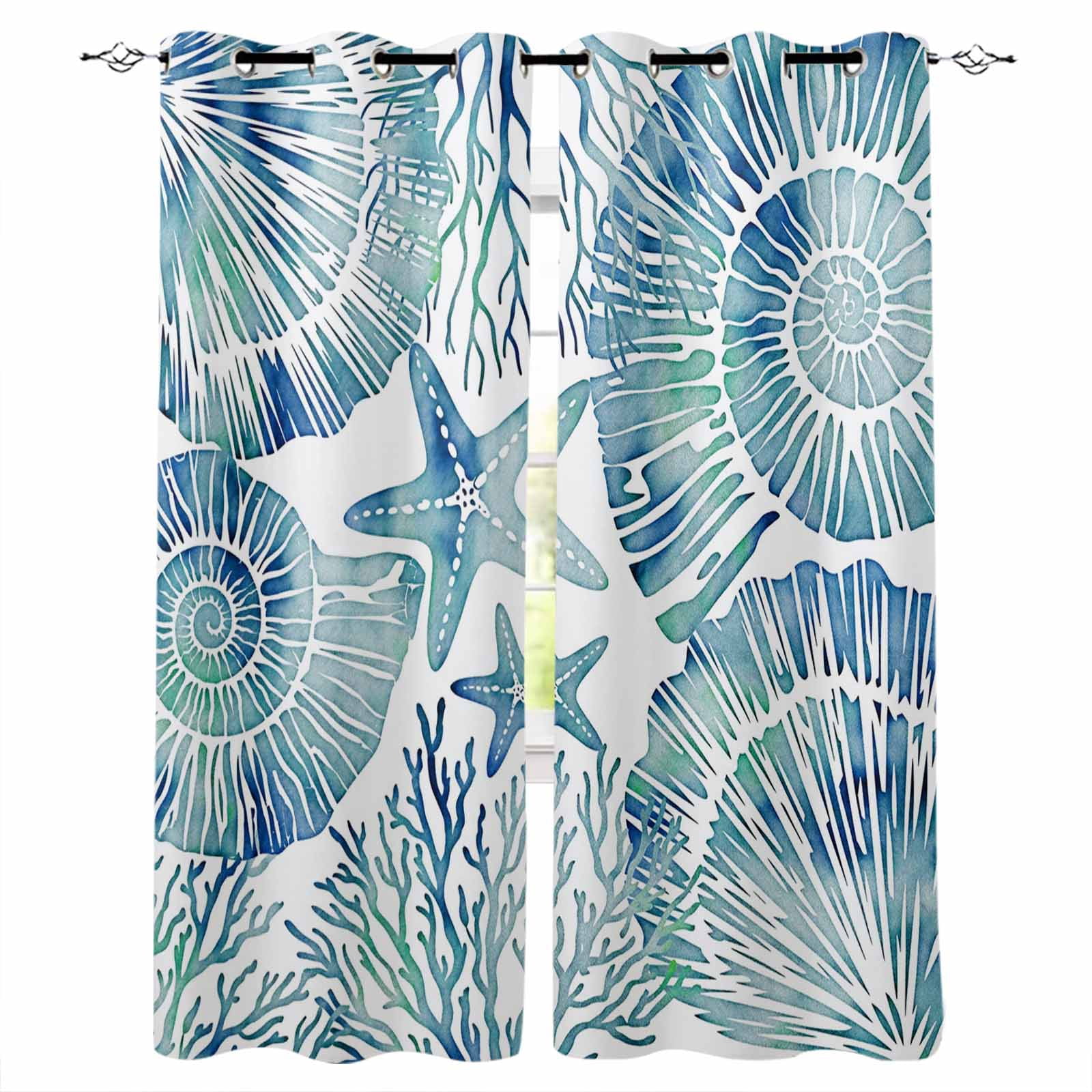 Blue Teal Coastal Blackout Curtains for Bedroom/Living Room, Thermal ...
