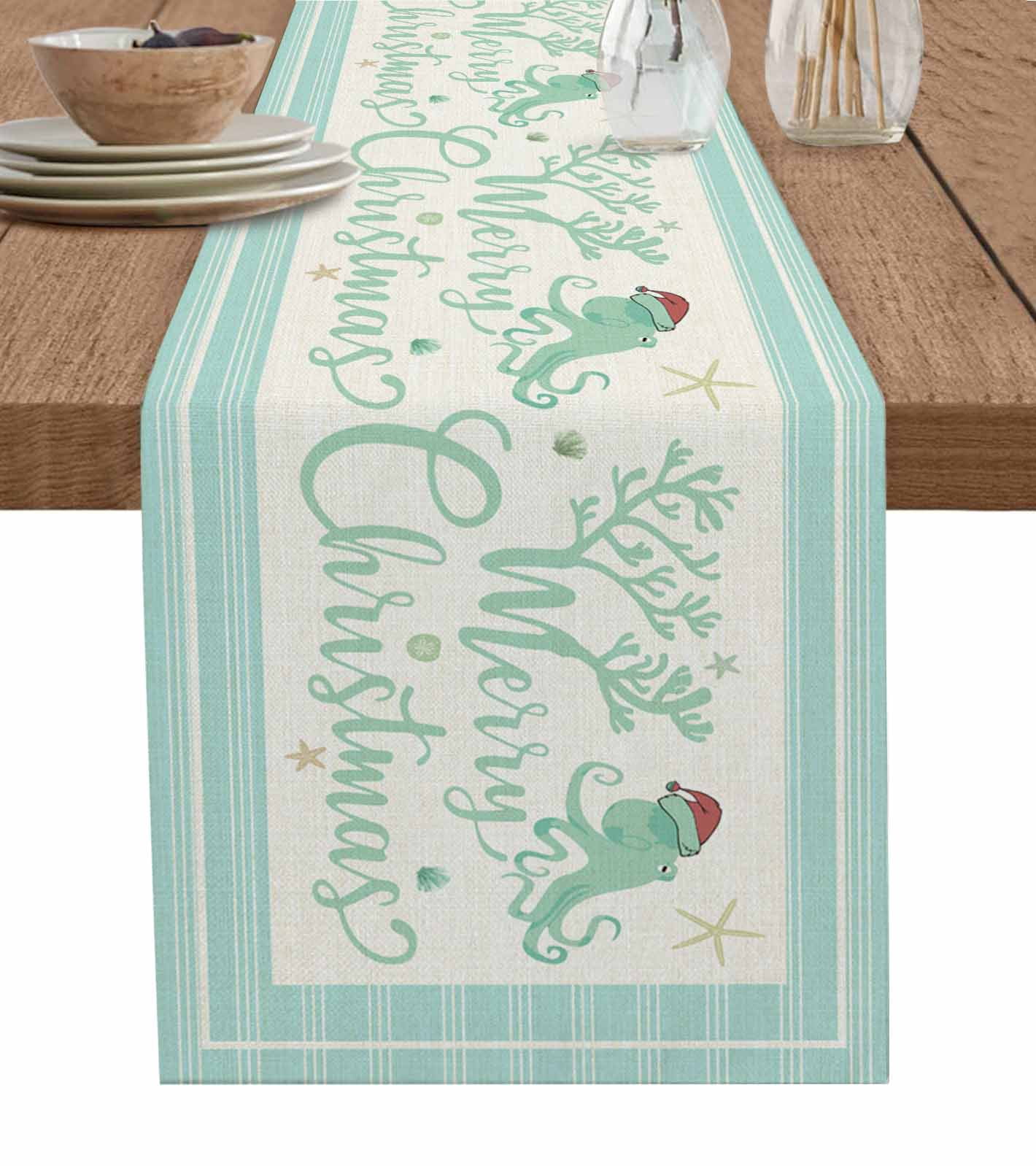 Blue Teal Coastal Christmas Table Runner - 90 Inch Long, Kitchen Dining ...