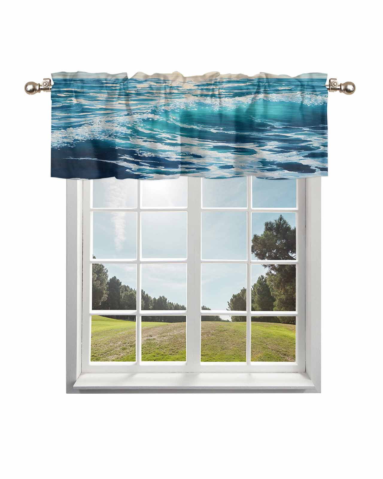 Blue Teal Coastal Curtain Valance for Windows/Living Room/Kitchen ...
