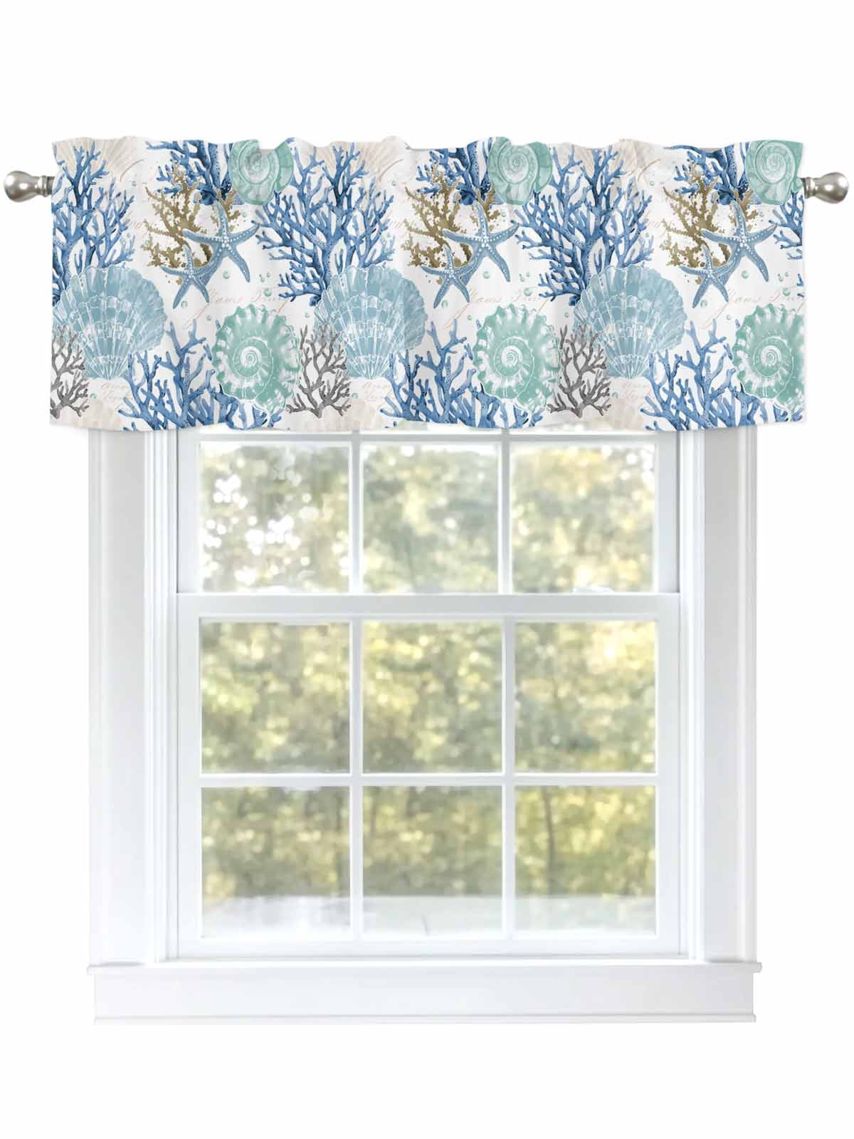 Blue Teal Coastal Curtain Valances for Windows, Summer Beach Nautical ...